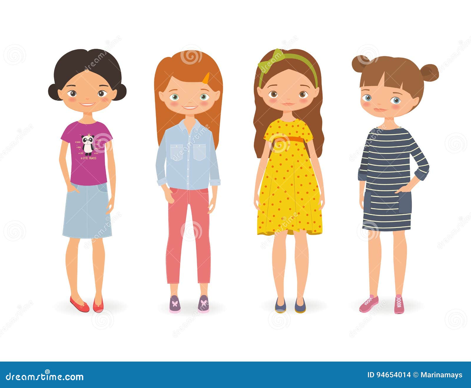 Set of Cartoon Stylish Girls Stock Vector - Illustration of shirt ...