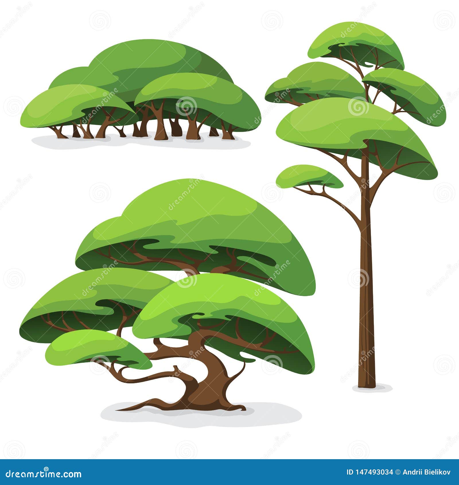 Set of Cartoon Stylized Tree and Bush. Stock Vector - Illustration of ...