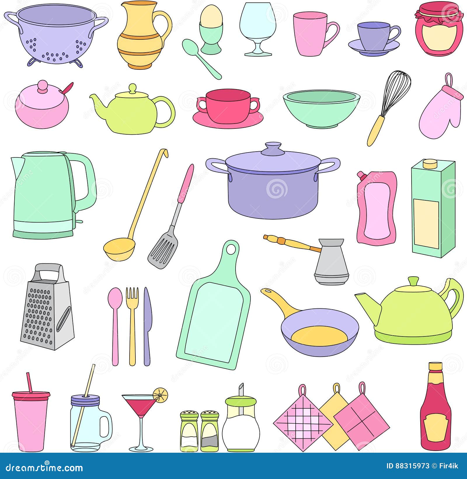 Set of cartoon tableware stock vector. Illustration of dinner - 88315973