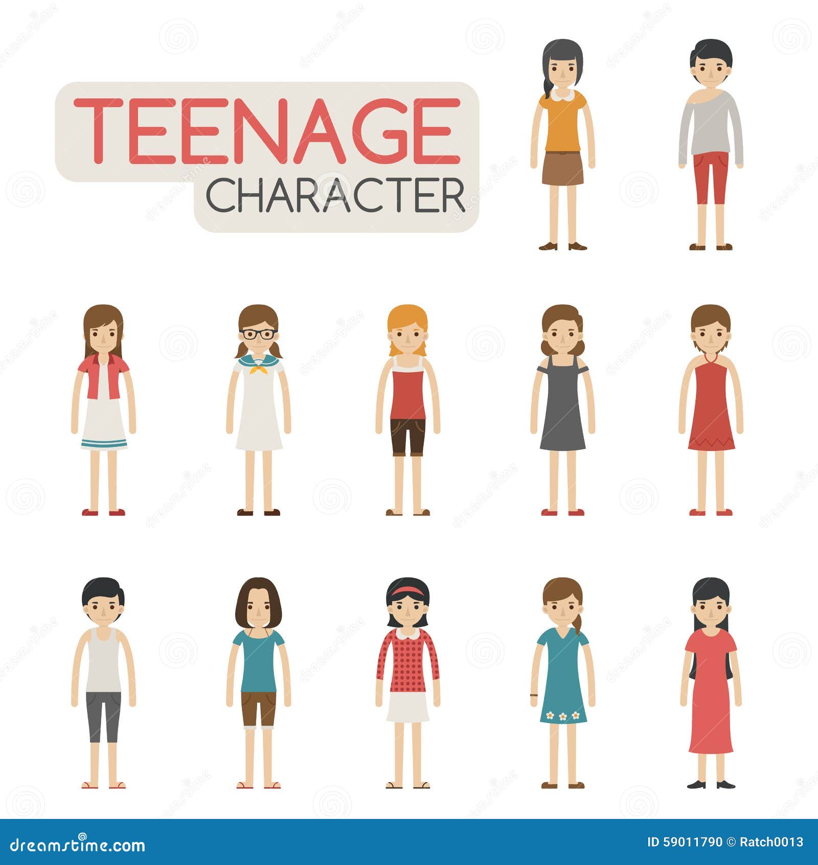 Set of Cartoon Teenagers Characters Stock Vector - Illustration of girl ...