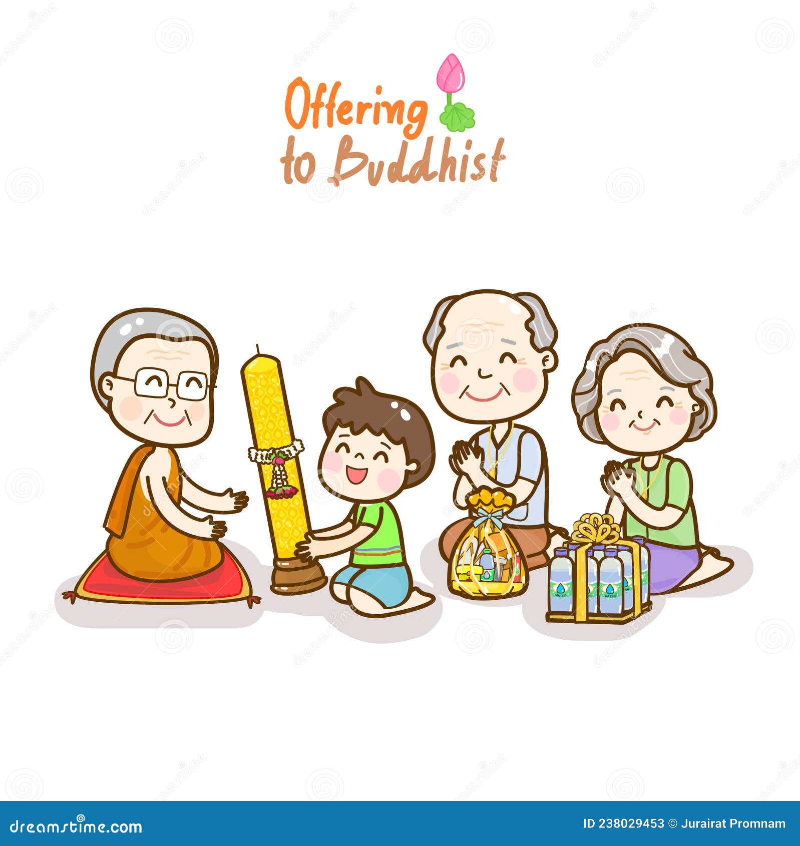 Cartoon To Make Merit To Monk. Stock Vector - Illustration of merit ...