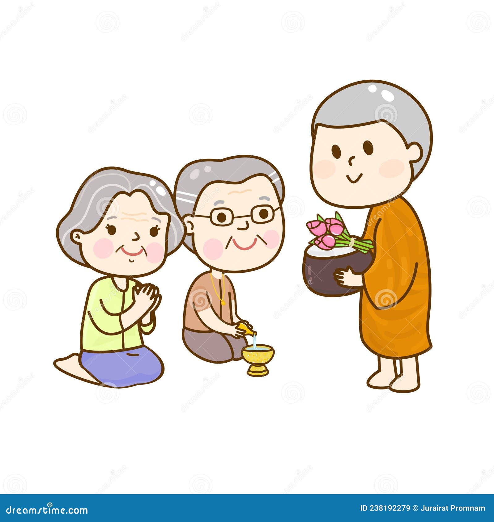 Cartoon To Make Merit To Monk. Stock Vector - Illustration of group ...