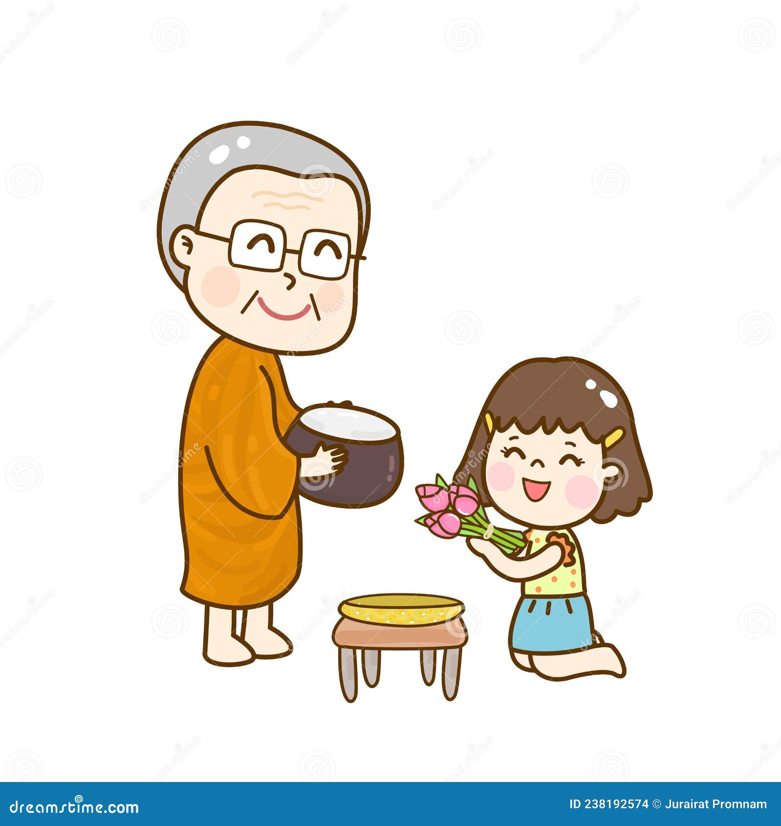 Cartoon To Make Merit To Monk. Stock Vector - Illustration of culture ...