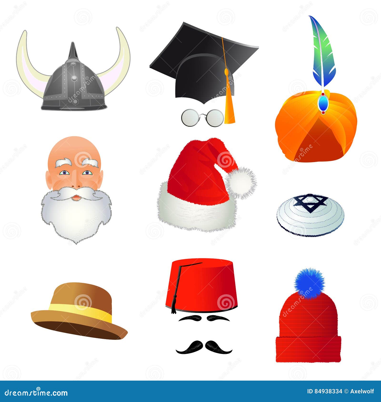Set of Cartoon Top Hats, Different Professions and Nations. Vector ...