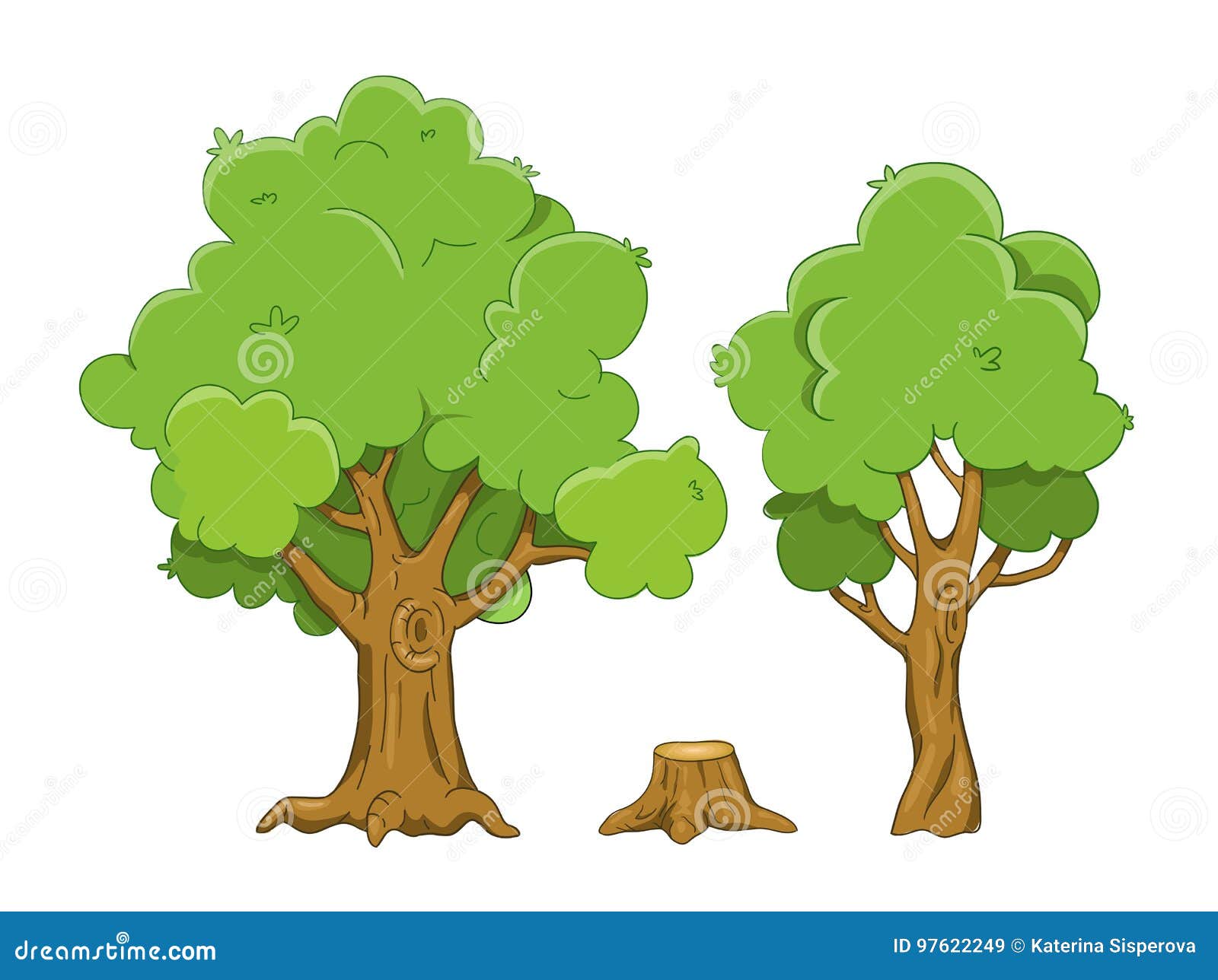 Set of Cartoon Tree and Stump Illustrations Isolated on W Stock Vector ...