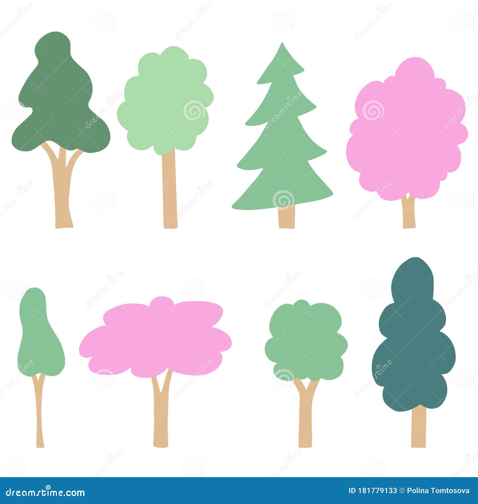 Set of Cartoon Tree. Vector Illustration. Stock Vector - Illustration ...