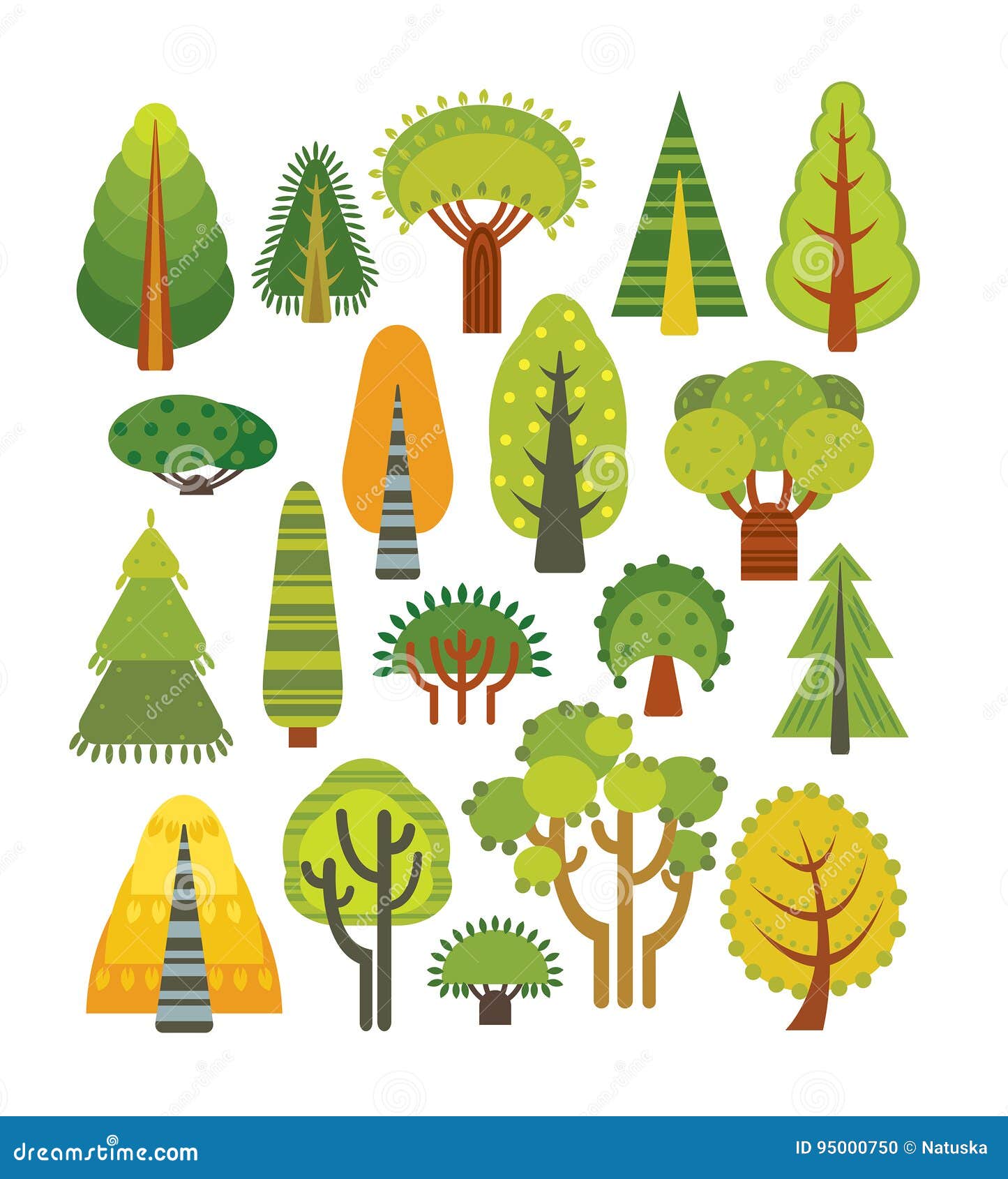 Set of cartoon trees stock illustration. Illustration of autumn - 95000750