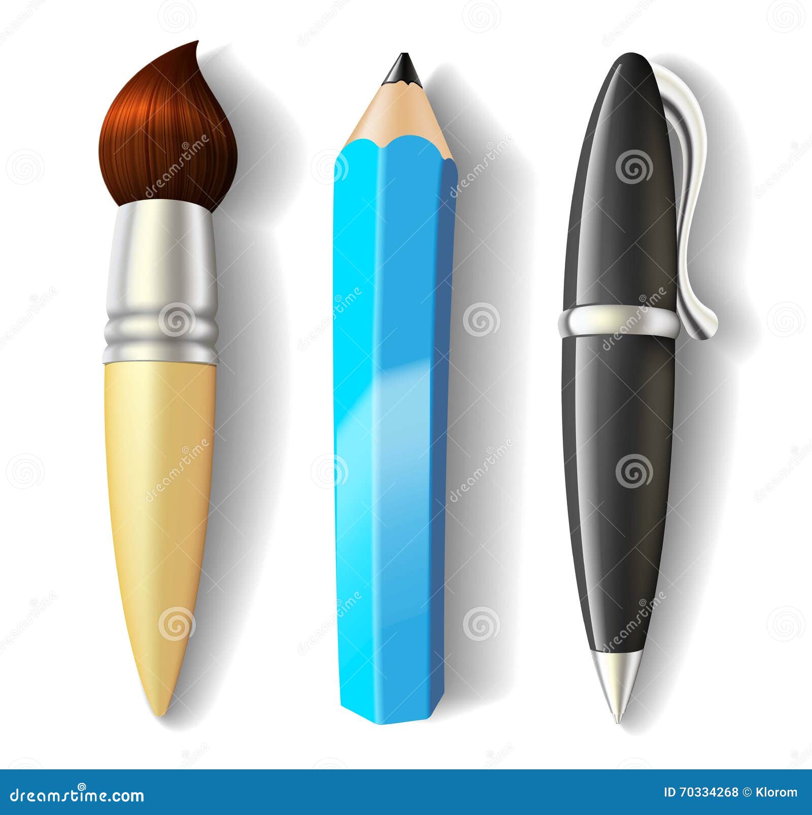 Set of Cartoon Volume Tools Pencil Brush Pen Stock Vector ...