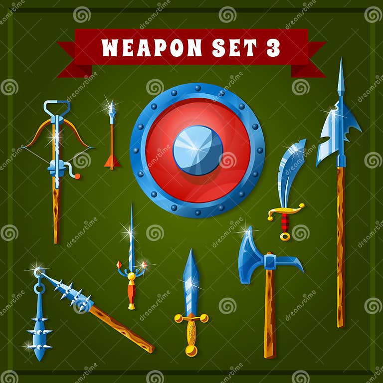 Set of cartoon weapons. stock vector. Illustration of graphic - 82745857