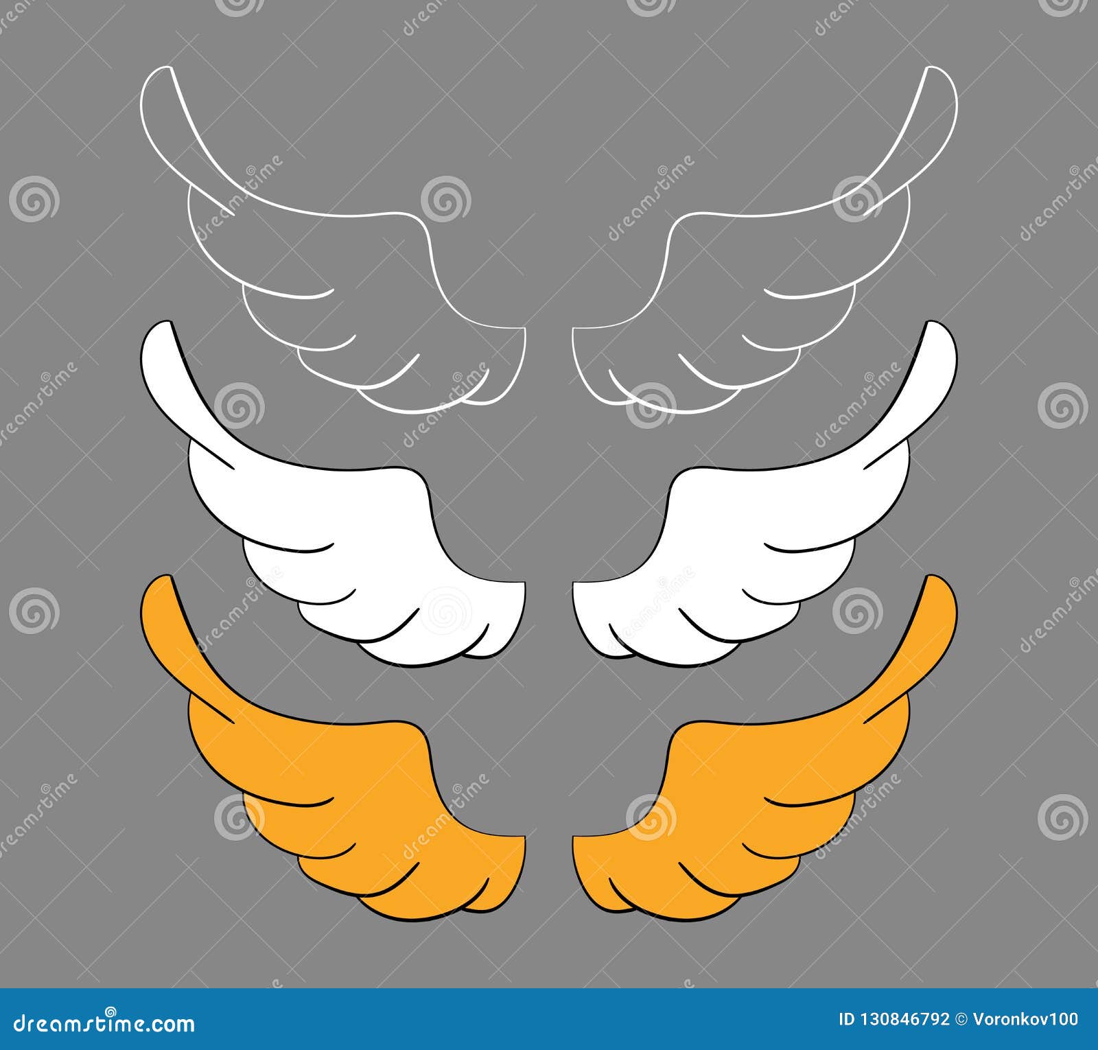 Set Cartoon Wings, Sketch. Vector Design Elements Isolated on Dark ...