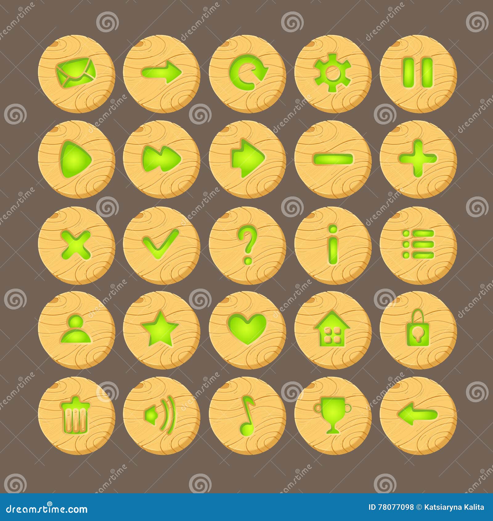 Set of Cartoon Wood Buttons with Web Icons, Stock Vector - Illustration ...