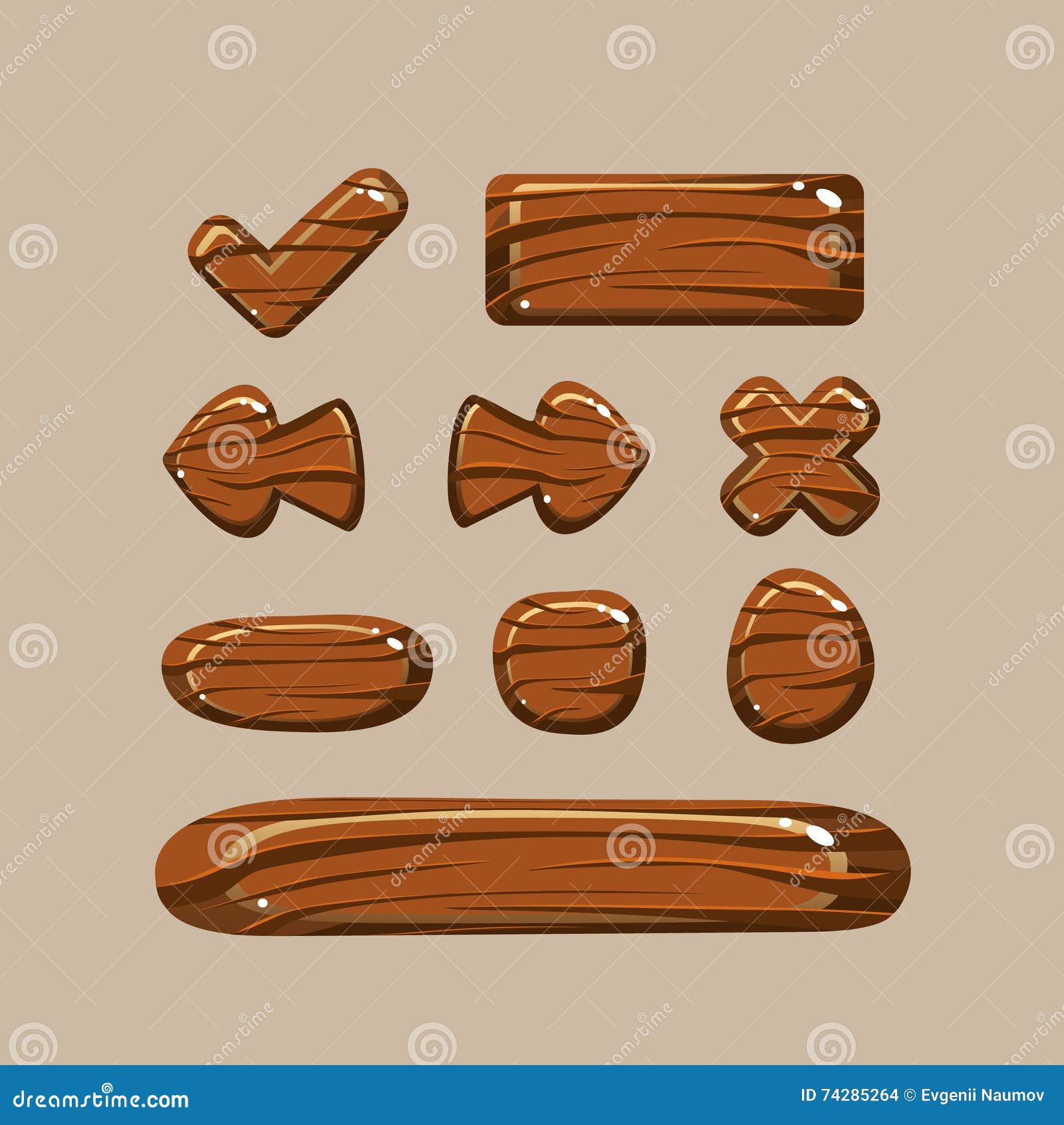 Set of Cartoon Wooden Buttons Stock Illustration - Illustration of ...