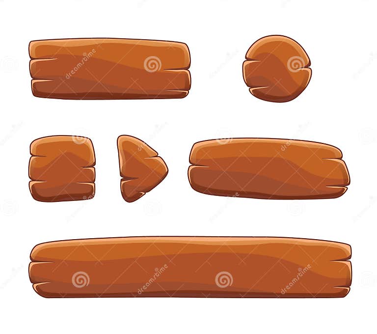 Set of Cartoon Wooden Buttons with Different Shapes, Vector Gui ...