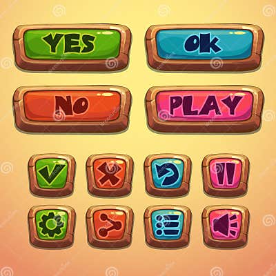 Set of Cartoon Wooden Buttons Stock Illustration - Illustration of ...