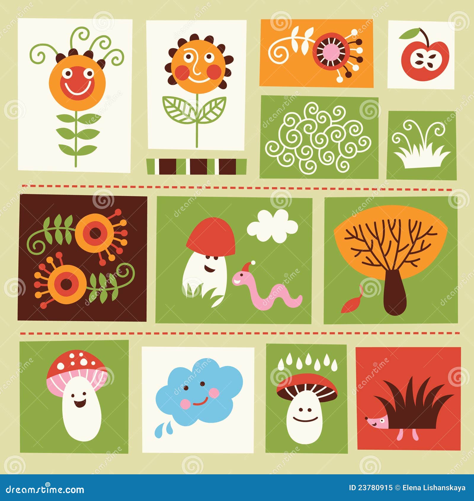 Set of Cartoons Kids Elements Stock Vector - Illustration of muchroom ...