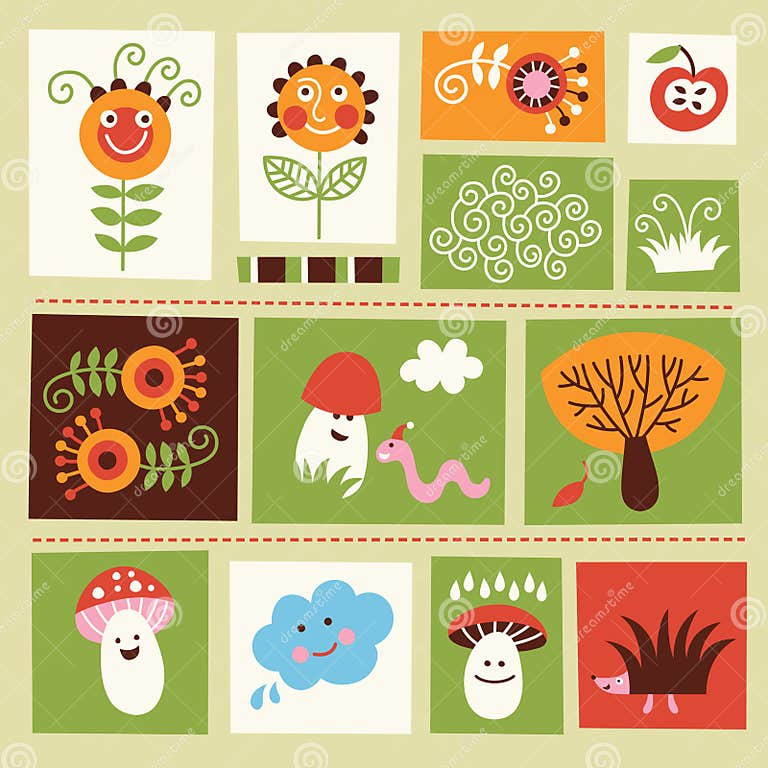 Set of Cartoons Kids Elements Stock Vector - Illustration of muchroom ...