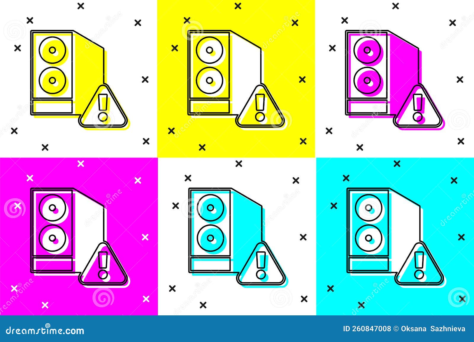 Set Case of Computer with Exclamation Mark Icon Isolated on Color ...