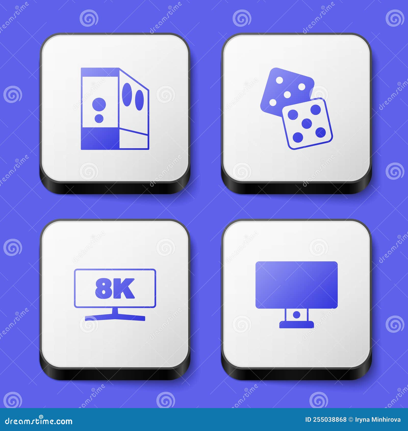 Set Case of Computer, Game Dice, Computer Monitor and Icon. White ...