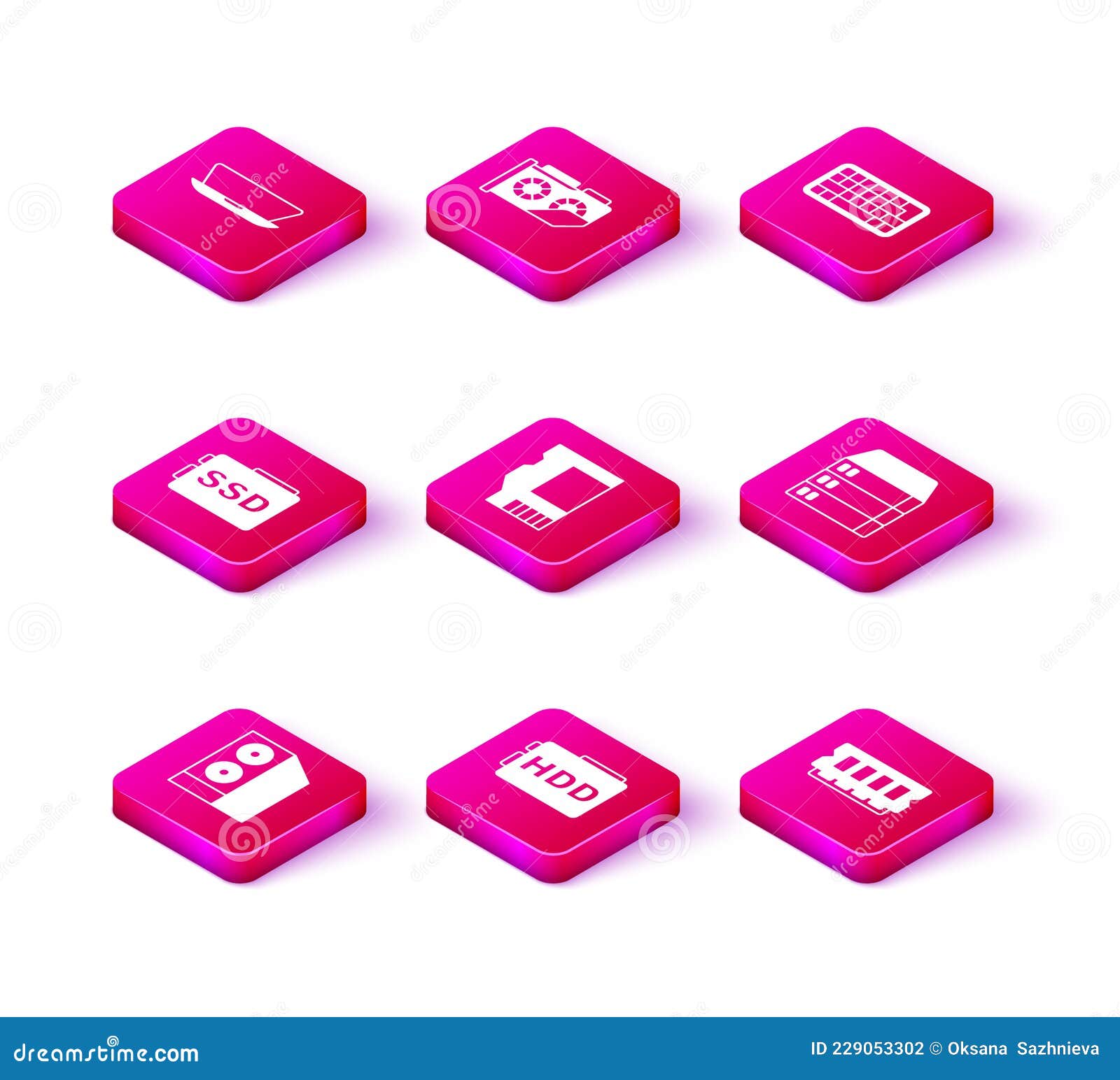 Set Case of Computer, Hard Disk Drive HDD, SSD Card, RAM, Random Access Memory, Server, Data ...