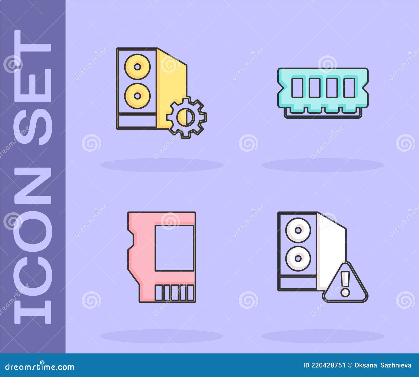 Set Case of Computer, , SD Card and RAM, Random Access Memory Icon ...