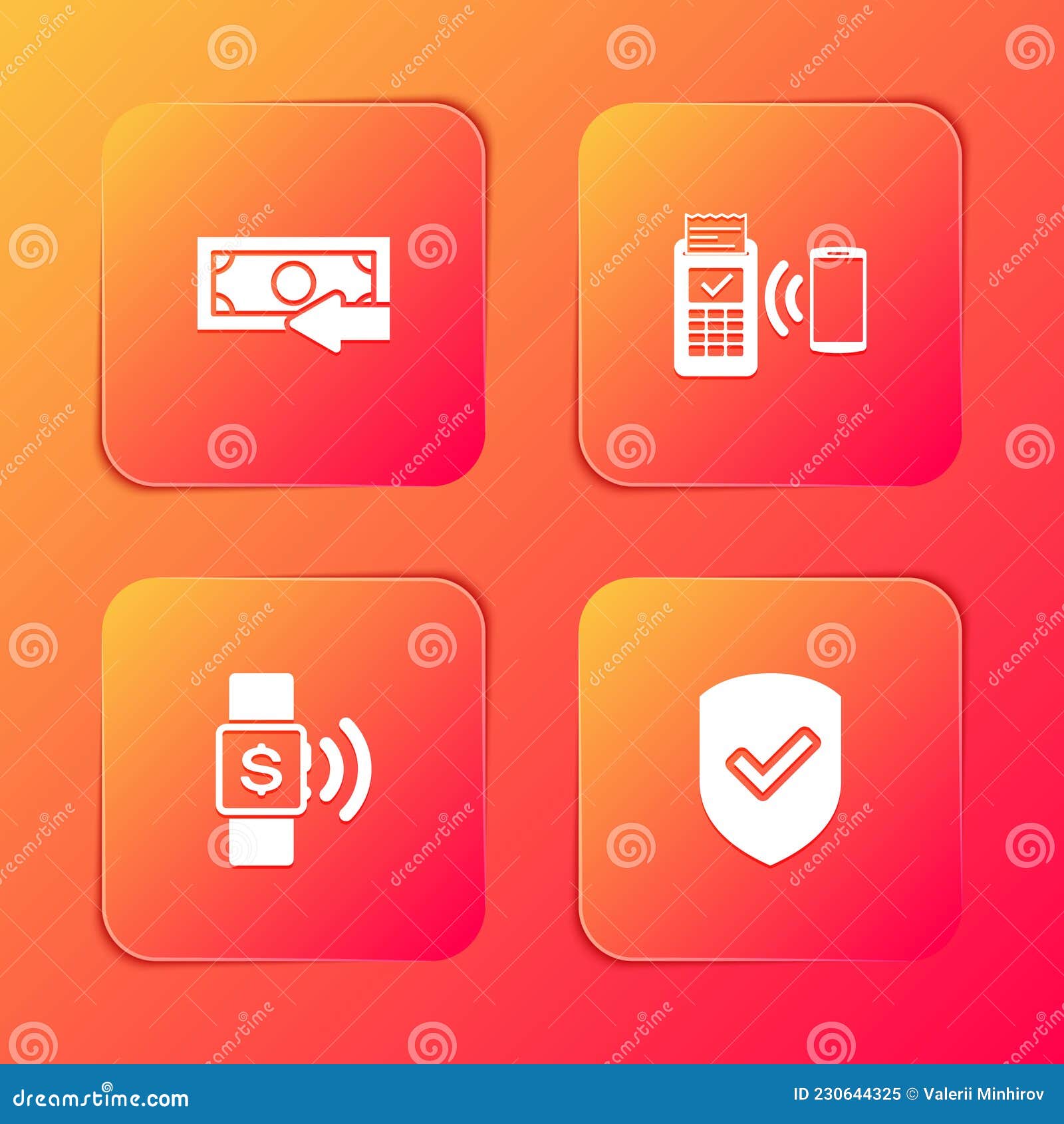 Set Cash Back, POS Terminal, Contactless Payment and Shield with Check ...