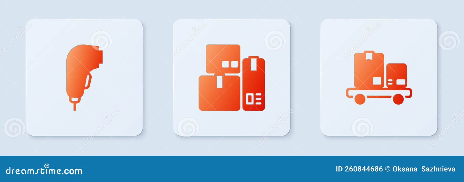 Set Cash Register Machine, Scanner Scanning Bar Code and Hand Truck and ...