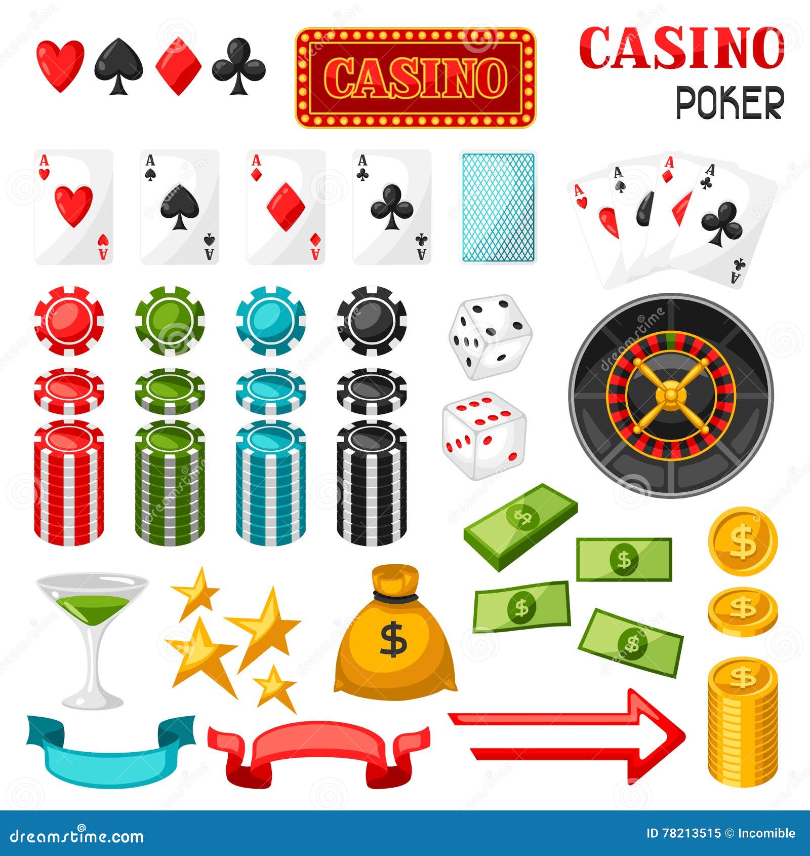 Set of Casino Gambling Game Objects and Icons Stock Vector ...