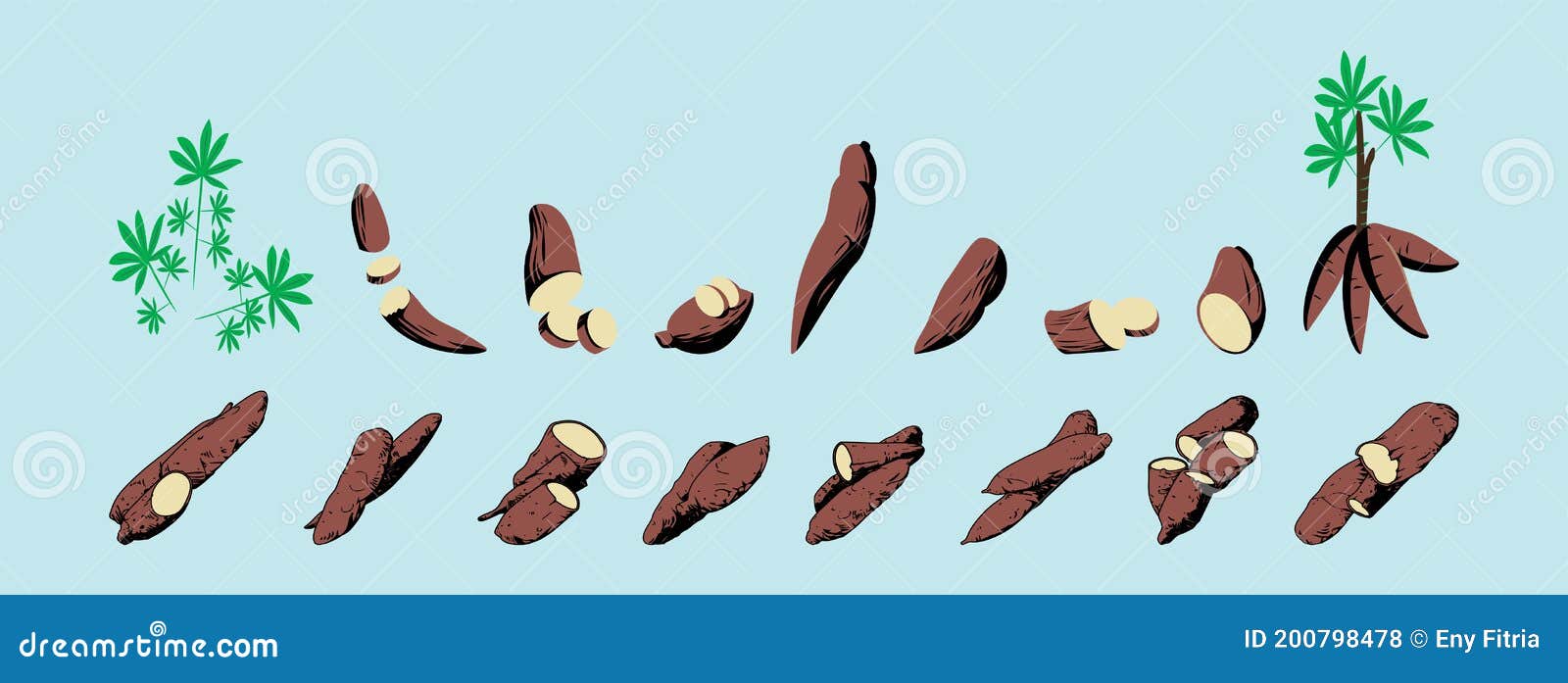 A Set of Cassava Cartoon Icon Design Template with Various Models ...