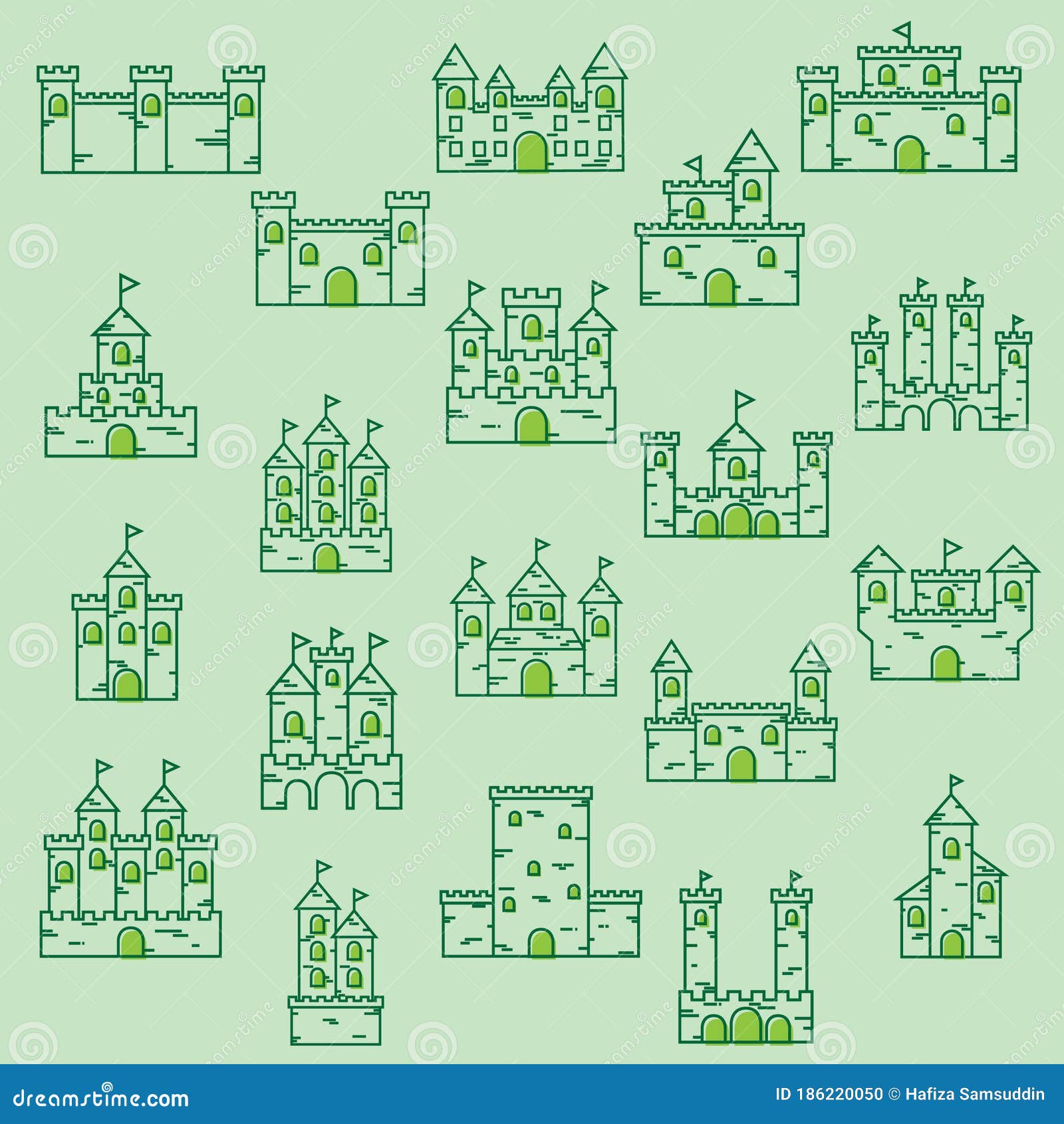 Castle Icons. Medieval Walls And Gothic Tower Black Silhouettes Royalty ...