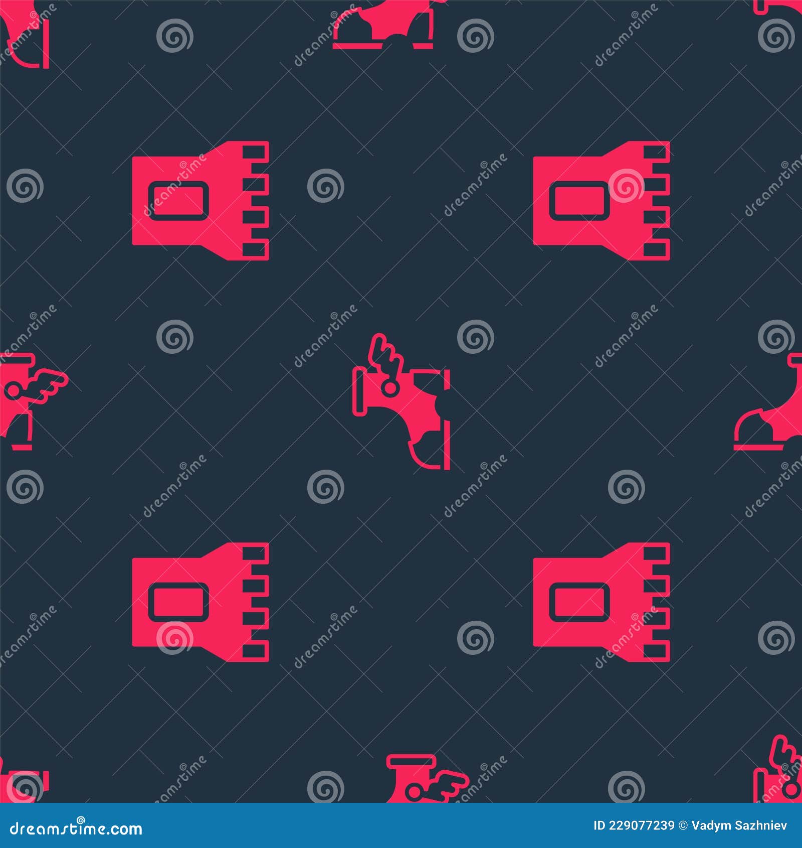 Set Castle Tower and Hermes Sandal on Seamless Pattern. Vector Stock ...