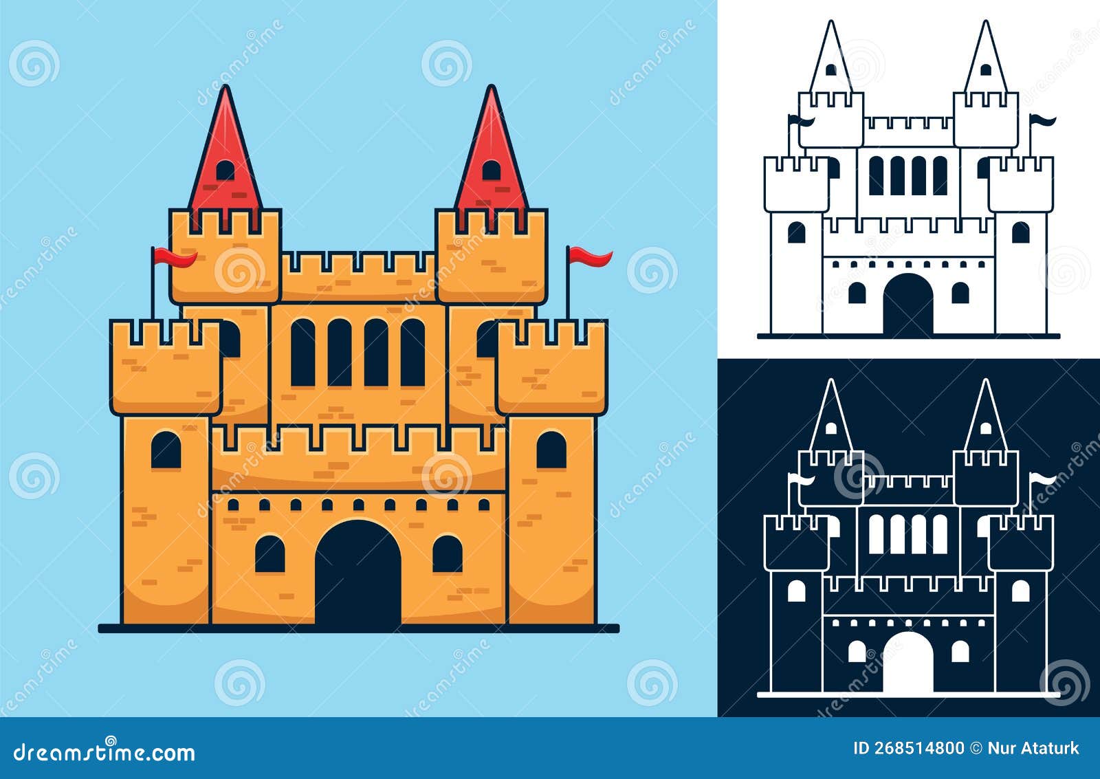 Set of Castle. Vector Cartoon Illustration in Flat Icon Style Stock ...