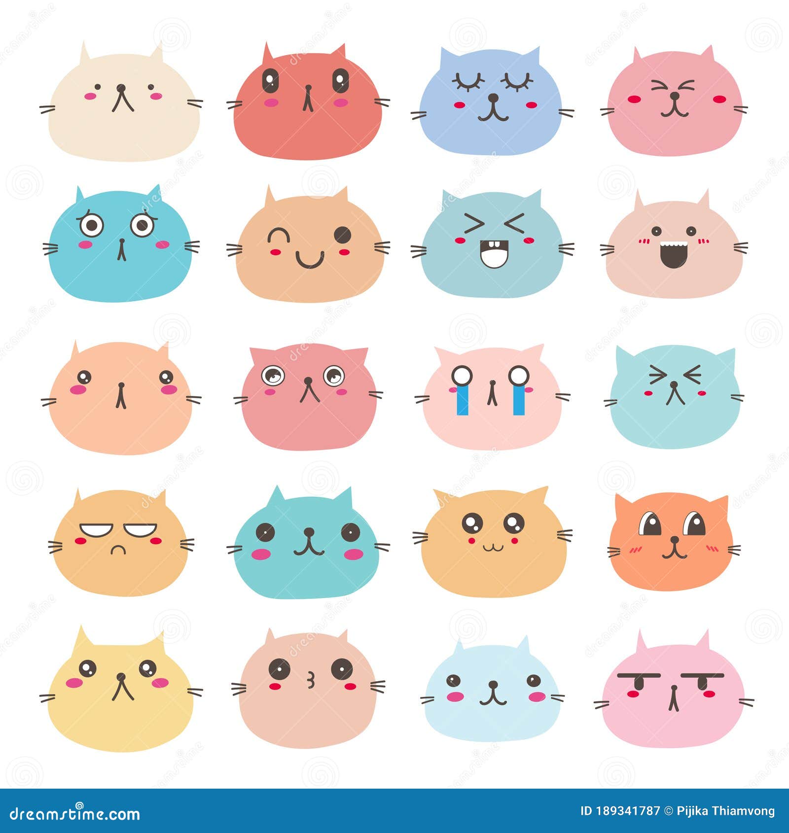 Set of Cat Face Emoticons, Cute Cat Character Design. Stock Vector ...