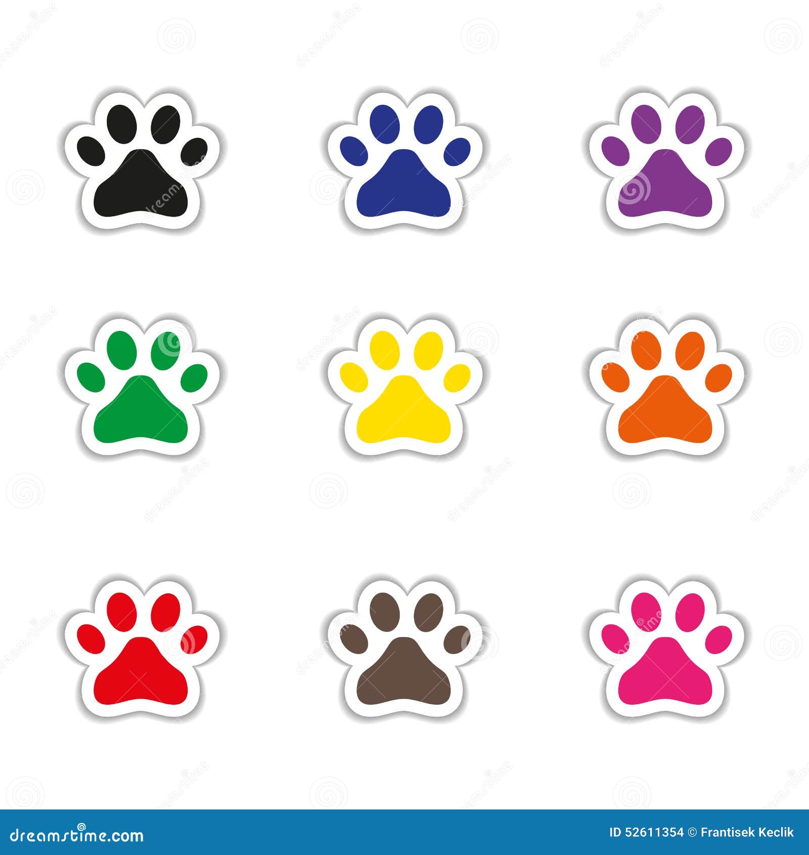 Set of Cat Footprints Stickers Stock Vector - Illustration of color ...