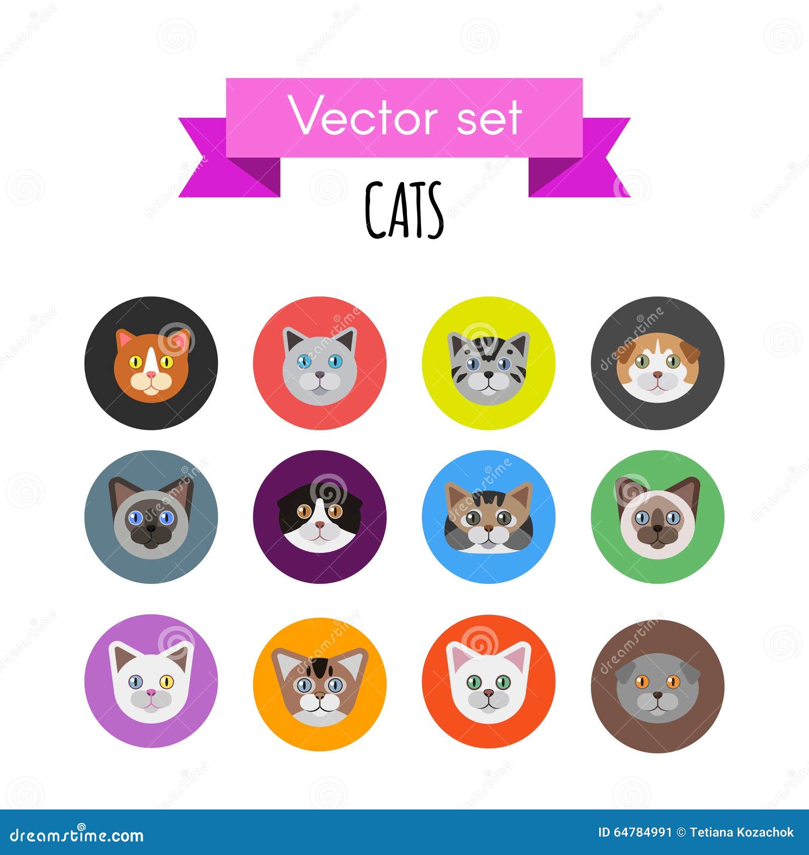 Set of cat icons stock vector. Illustration of icon, feline - 64784991