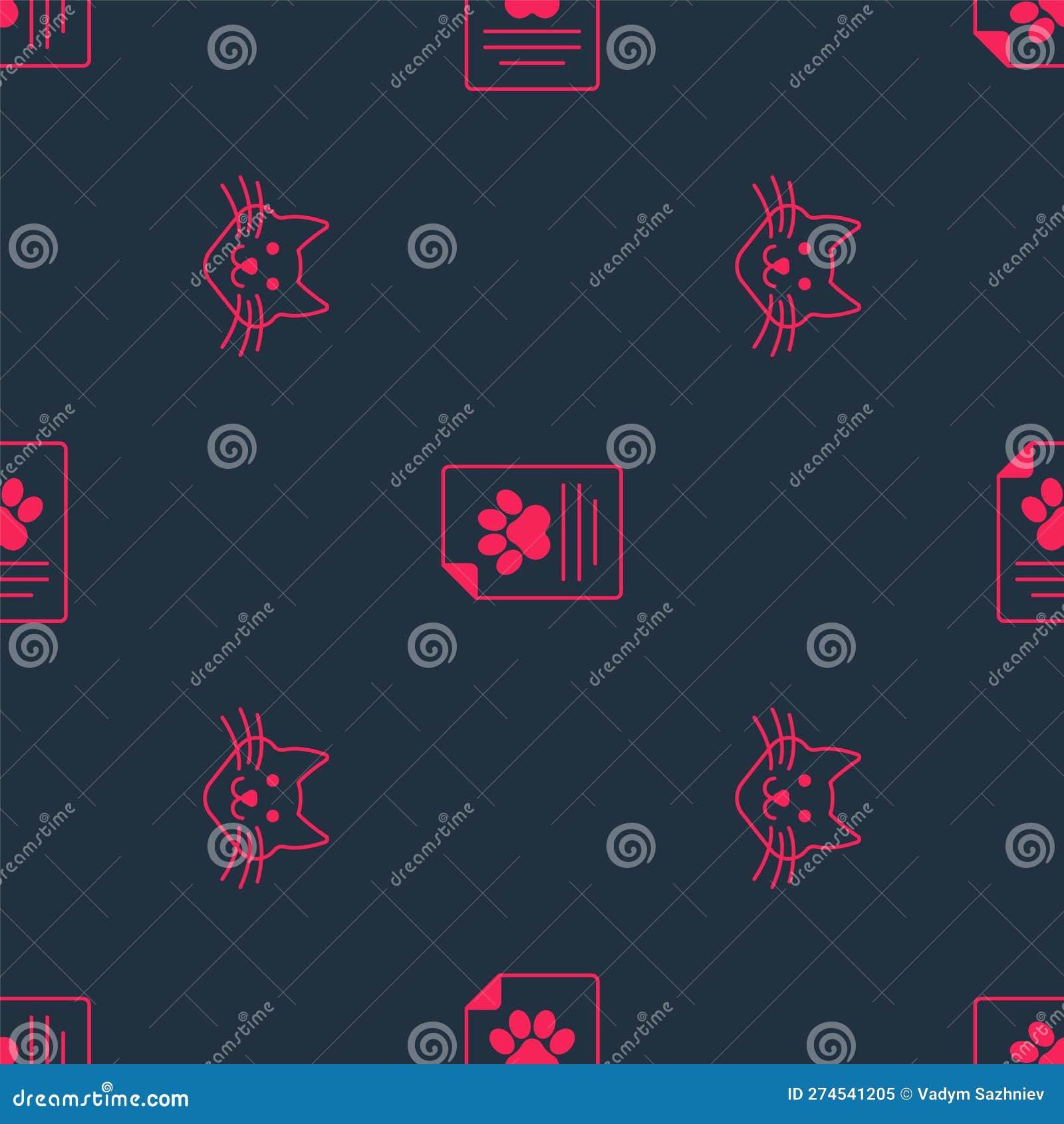 Set Cat and Medical Clinical Record Pet on Seamless Pattern. Vector ...