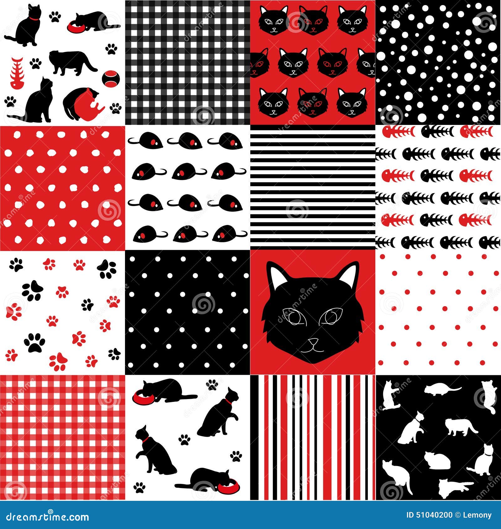 Set of cat pattern stock vector. Illustration of pattern - 51040200