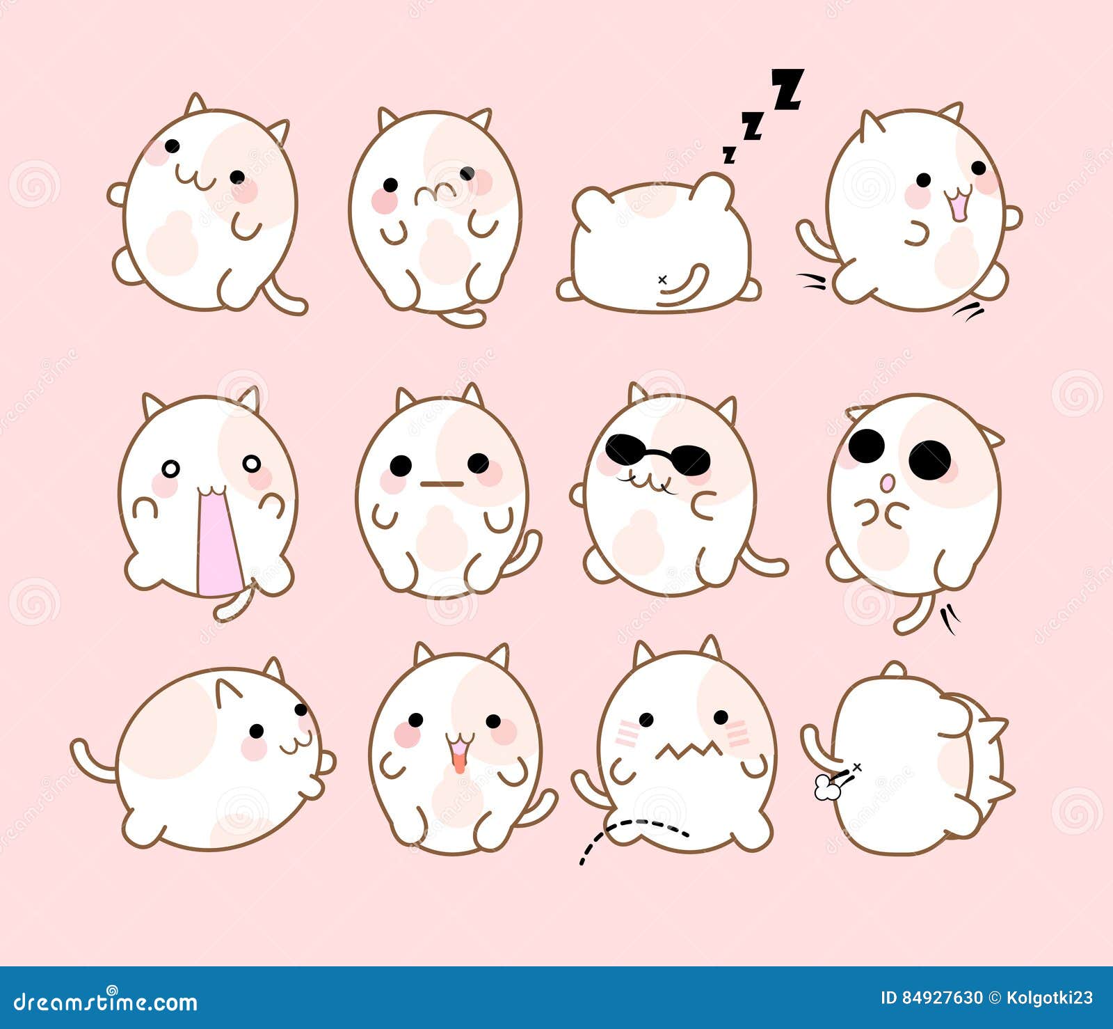 Set 12 Cats with Different Emotions Handmade. Cute Emoticon Cat. Stock ...