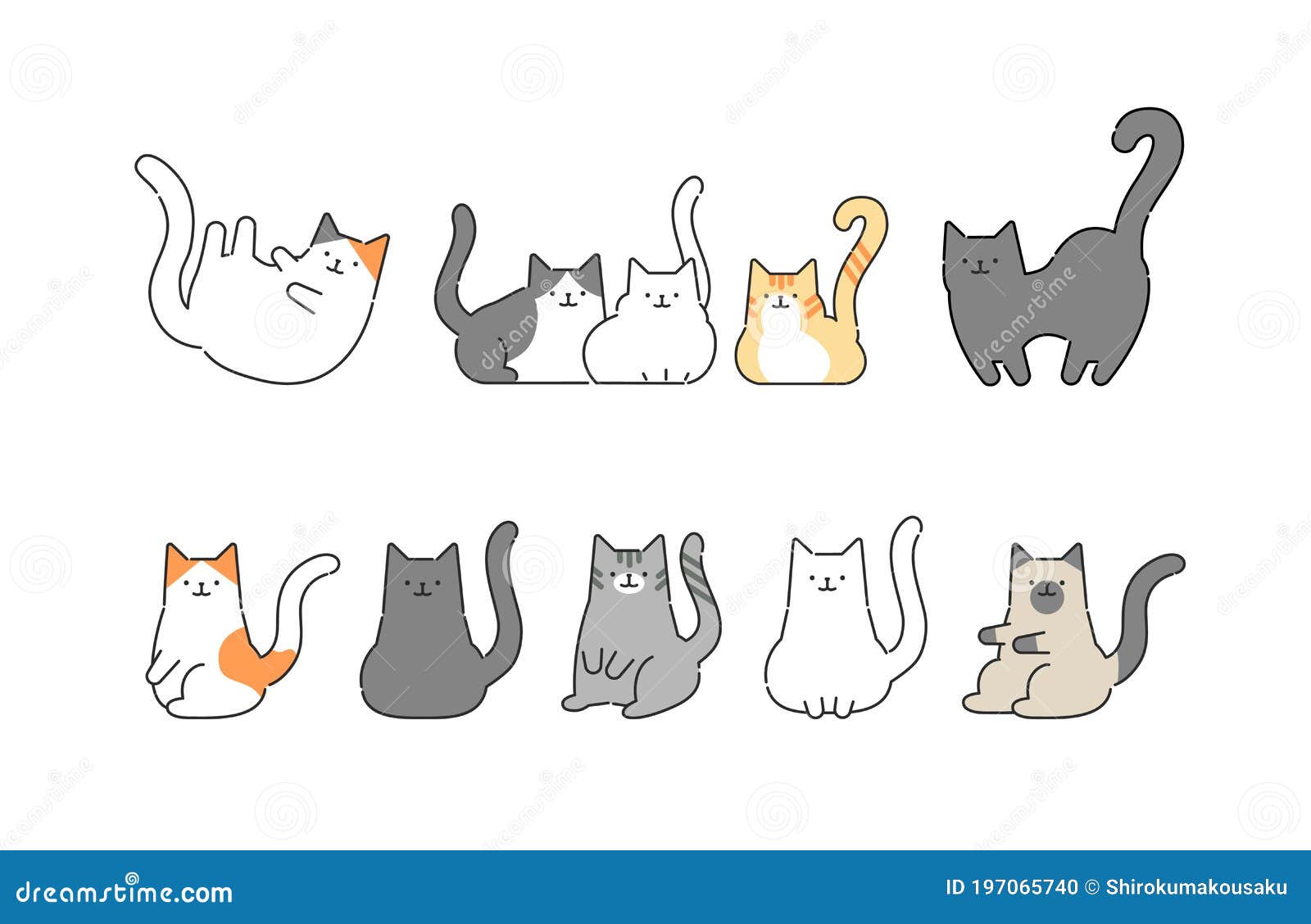 Set of Cats in Different Poses. Vector Illustration in Flat Style Stock ...