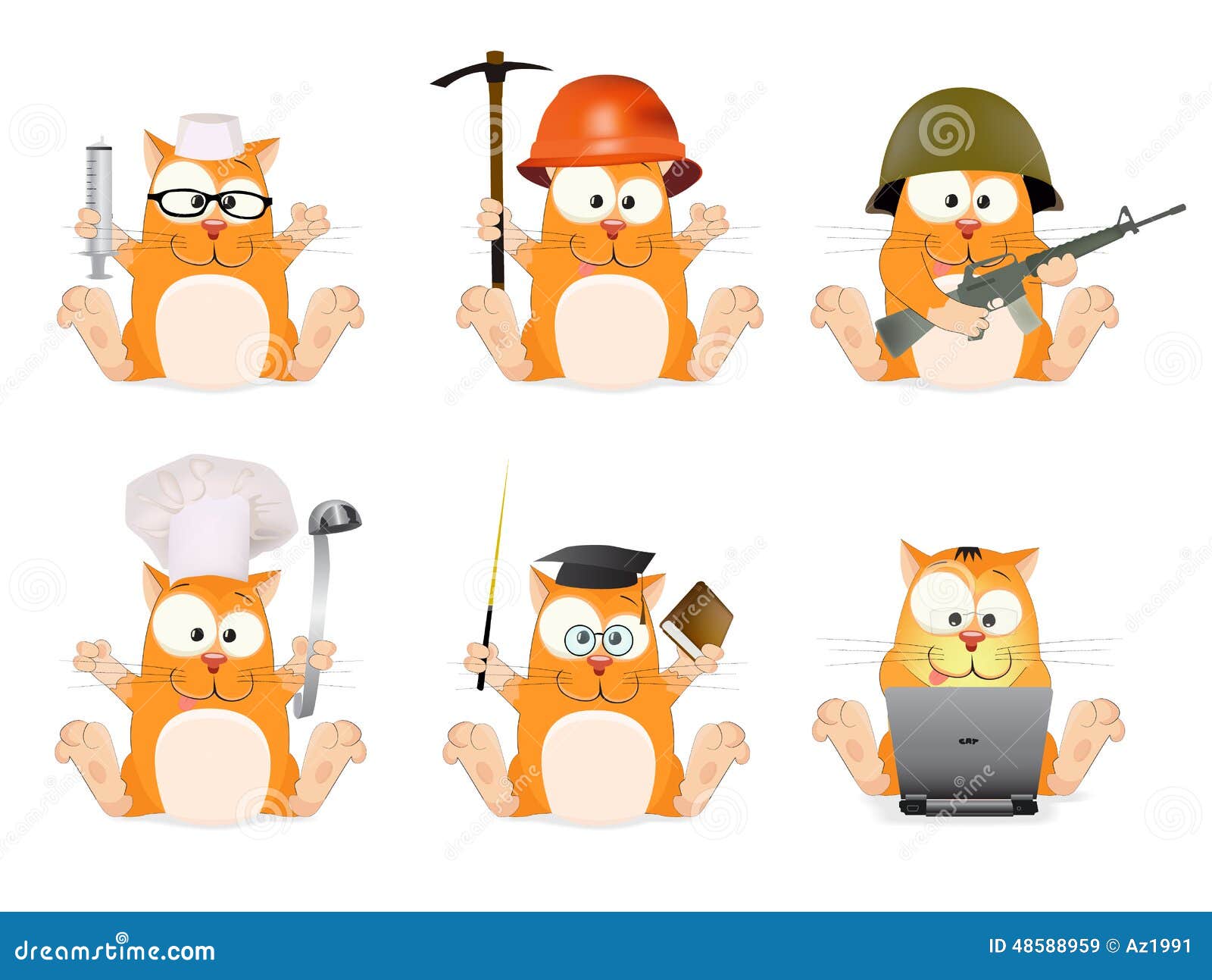 Set of Cats of Different Professions Stock Vector - Illustration of ...