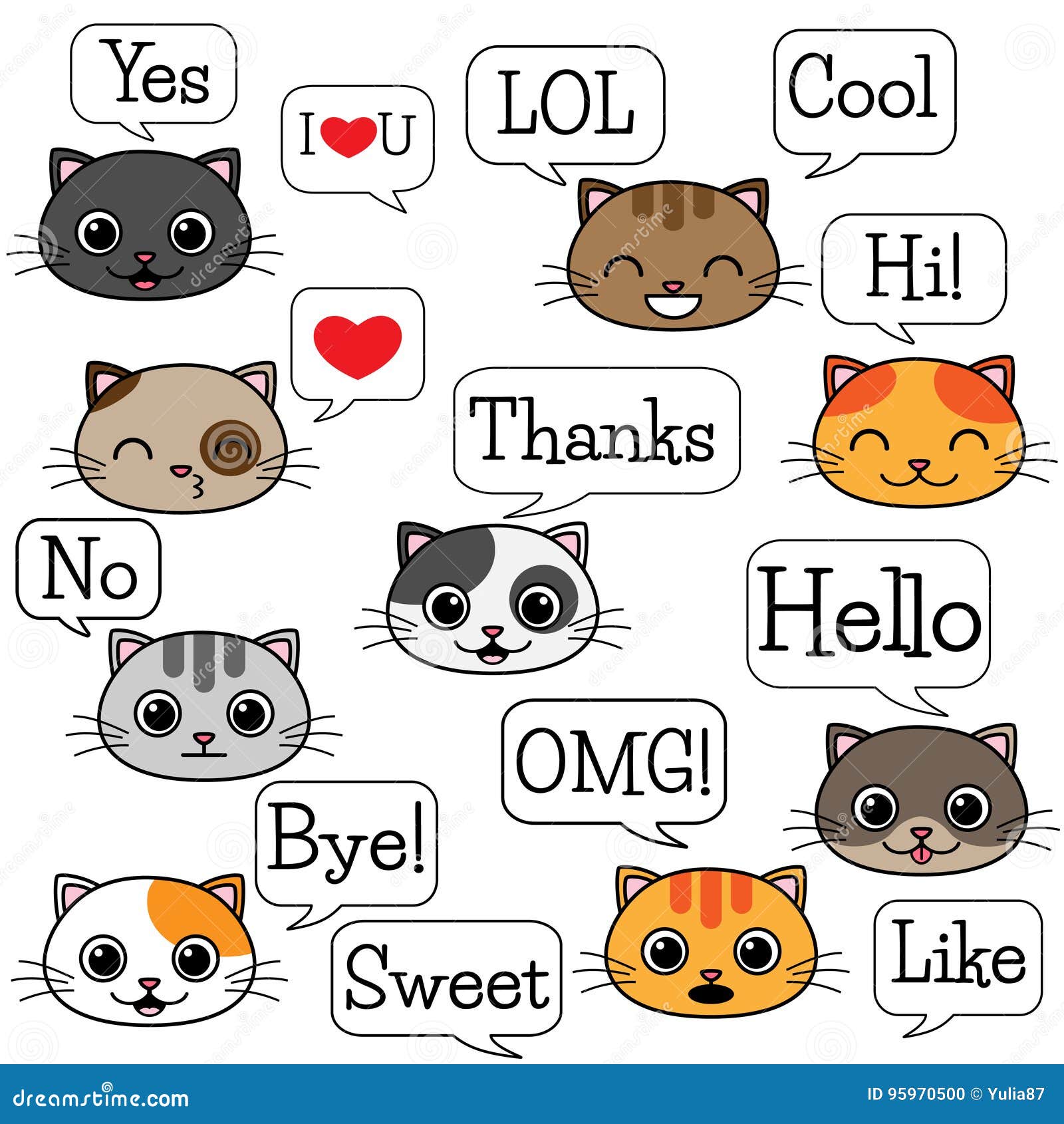 Set of Cats with Speech Bubbles Stock Vector - Illustration of design ...