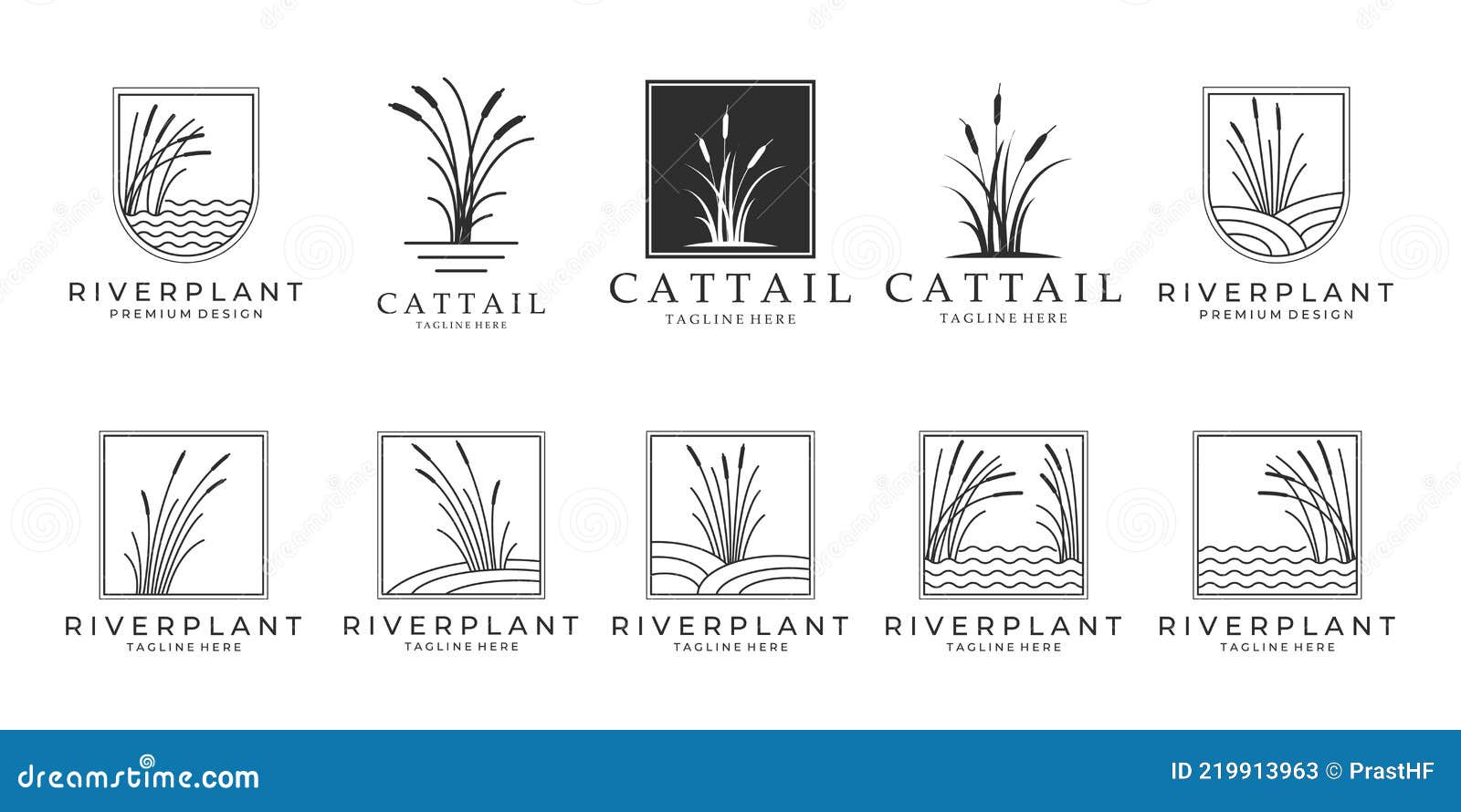 Set Cattails Logo Bundle Vector Illustration Design, Cattail Icon Stock ...