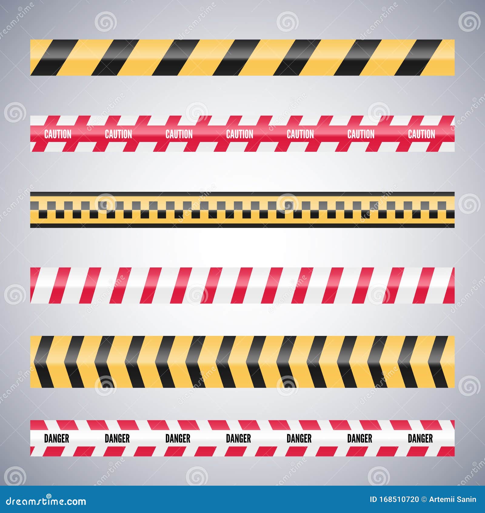 Set of Caution Danger Tapes. Warning Security Vector. Barricade Lines ...