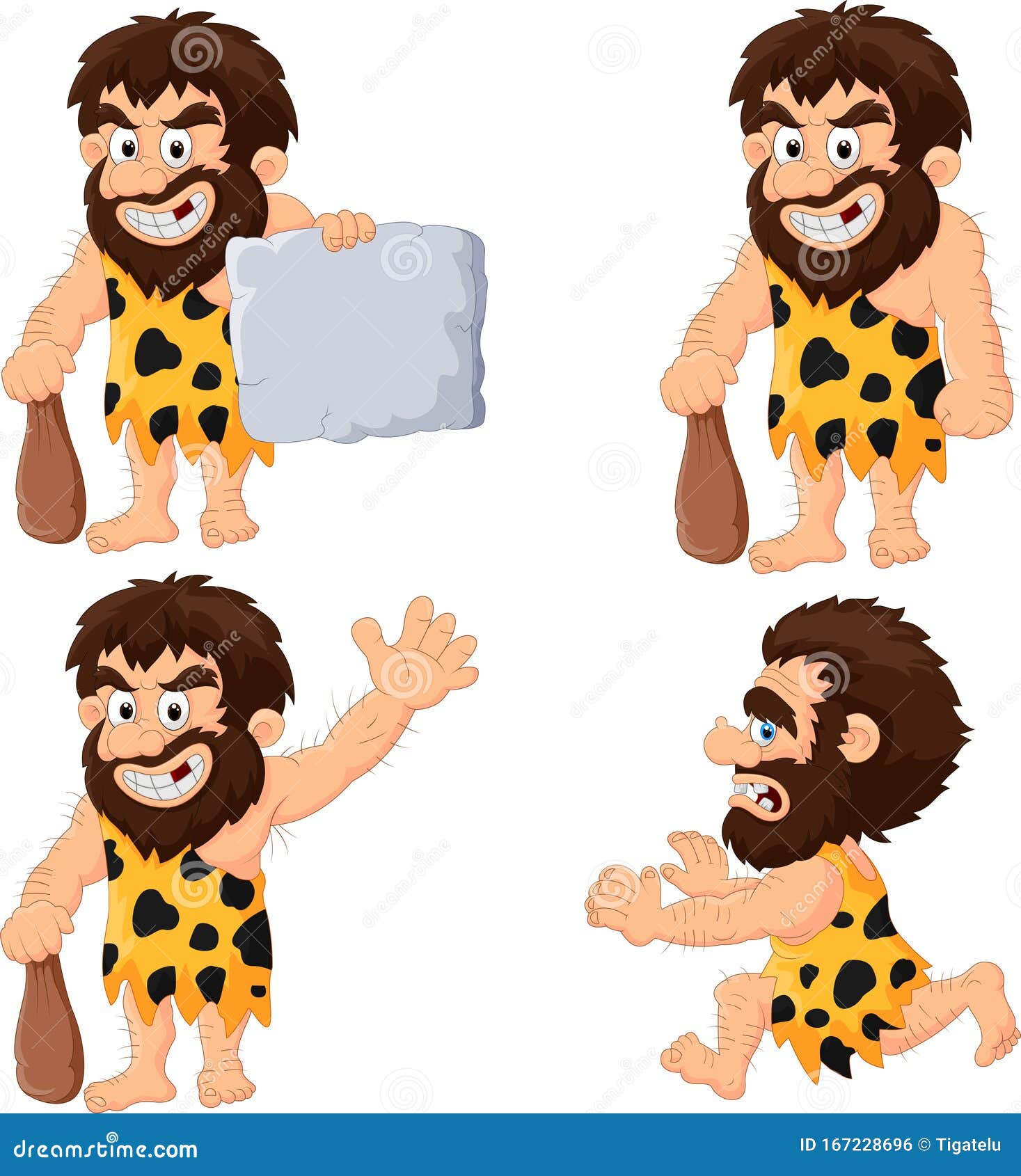 Set of Caveman in Different Actions Stock Vector - Illustration of ...