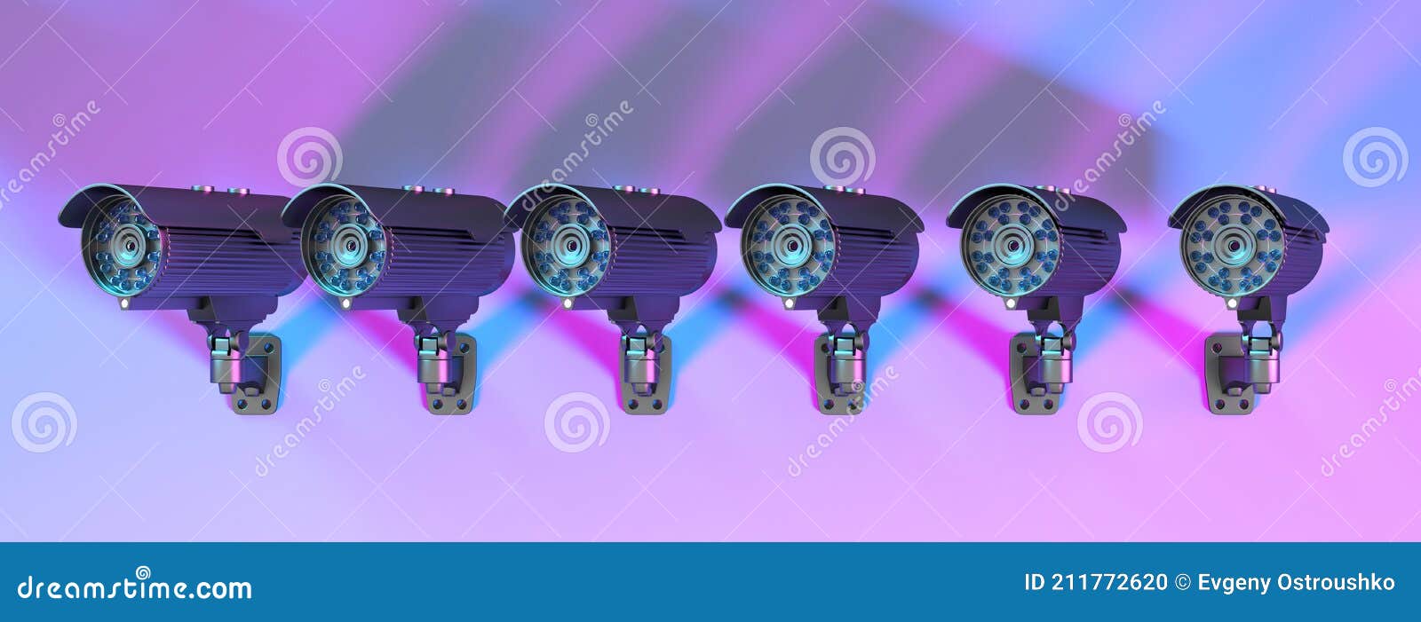 Set of Cctv Cameras in Neon Purple Lighting Stock Illustration ...