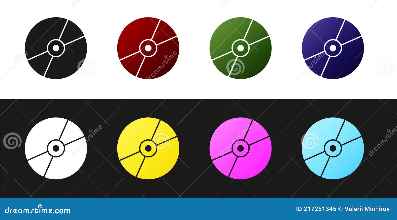 Set CD or DVD Disk Icon Isolated on Black and White Background. Compact ...