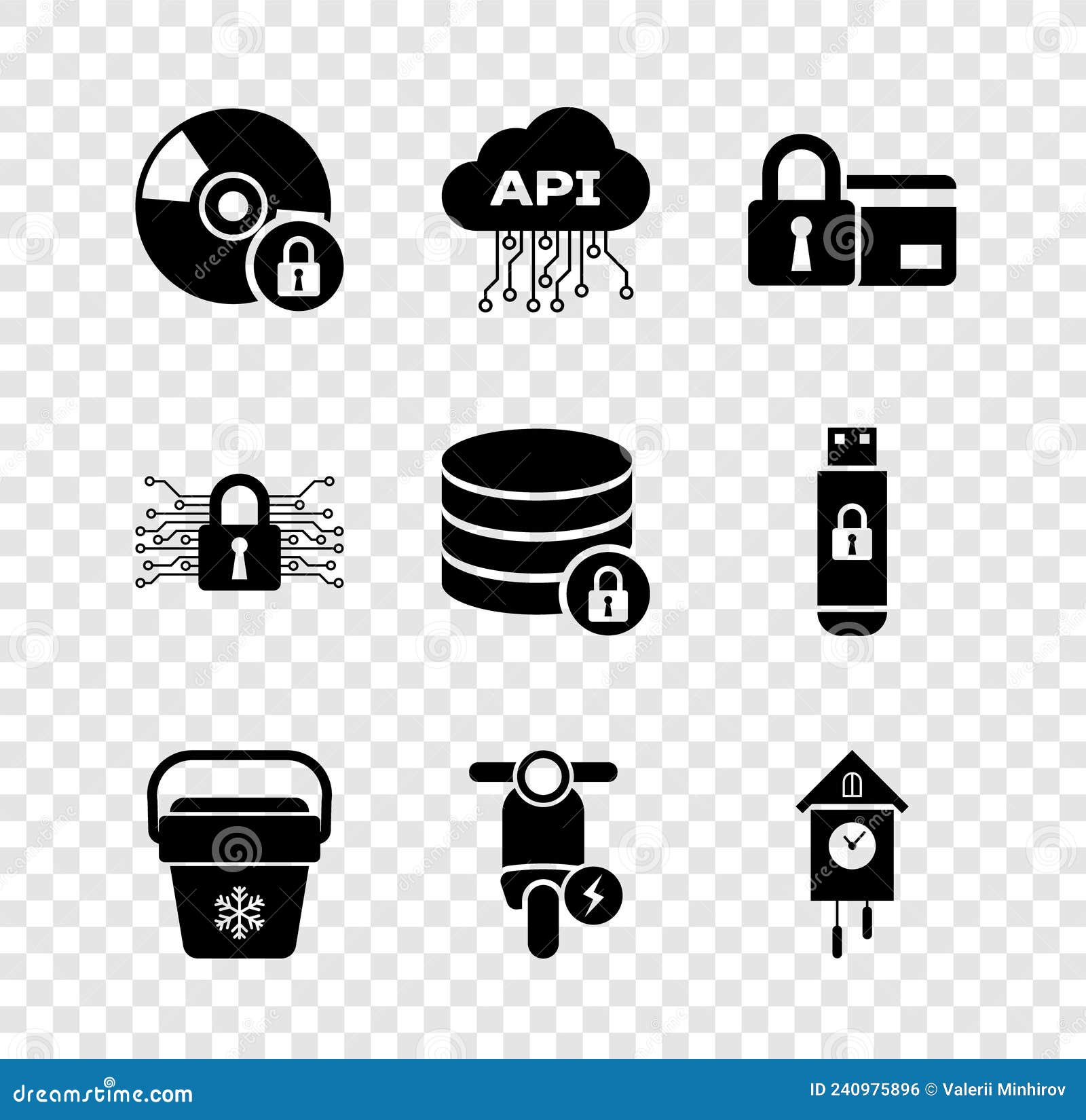 Set CD or DVD Disk with Lock, Cloud Api Interface, Credit Card, Cooler Bag, Electric Scooter and ...