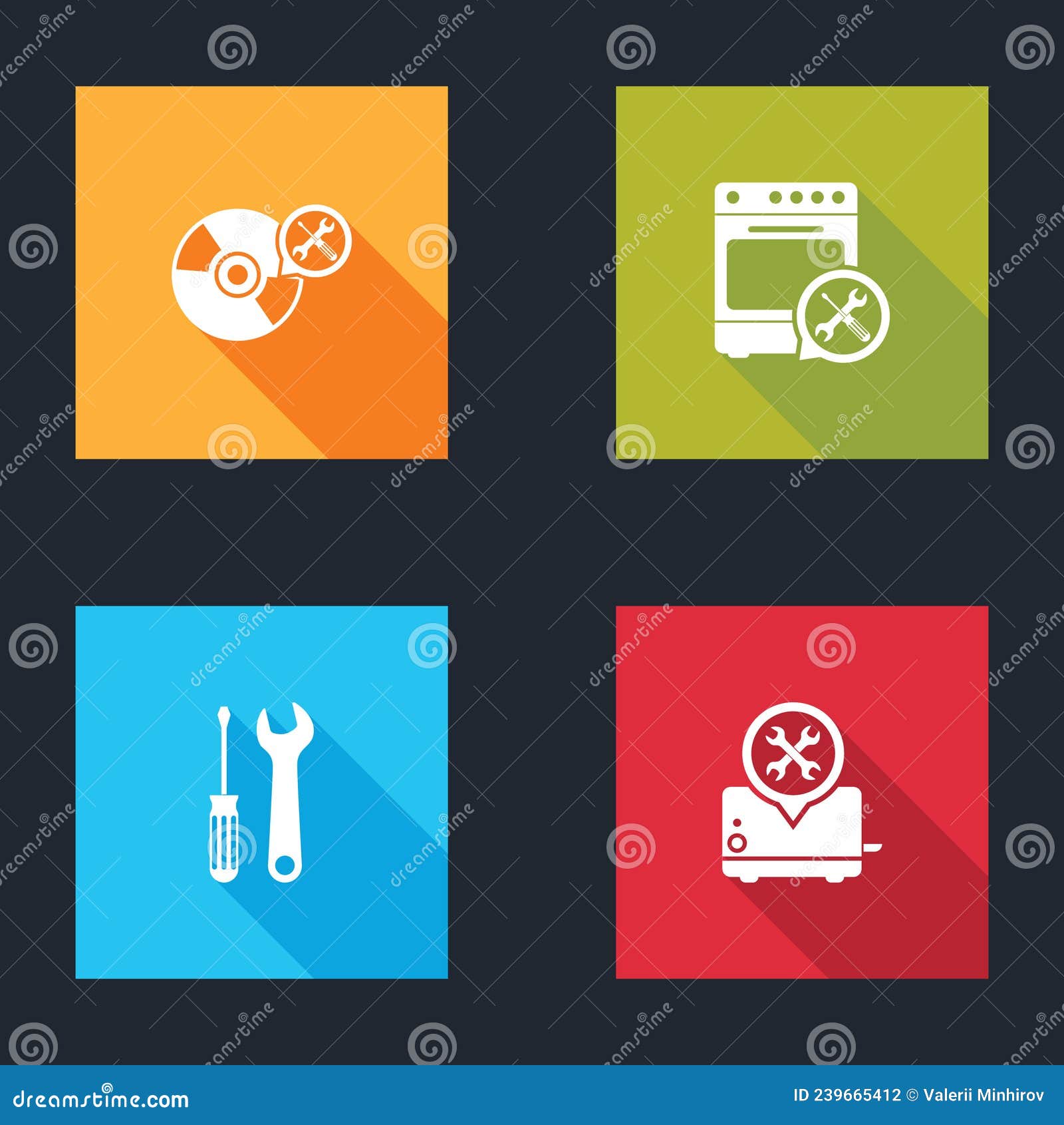 Set CD or DVD Disk Service, Oven, Screwdriver and Wrench and Toaster ...