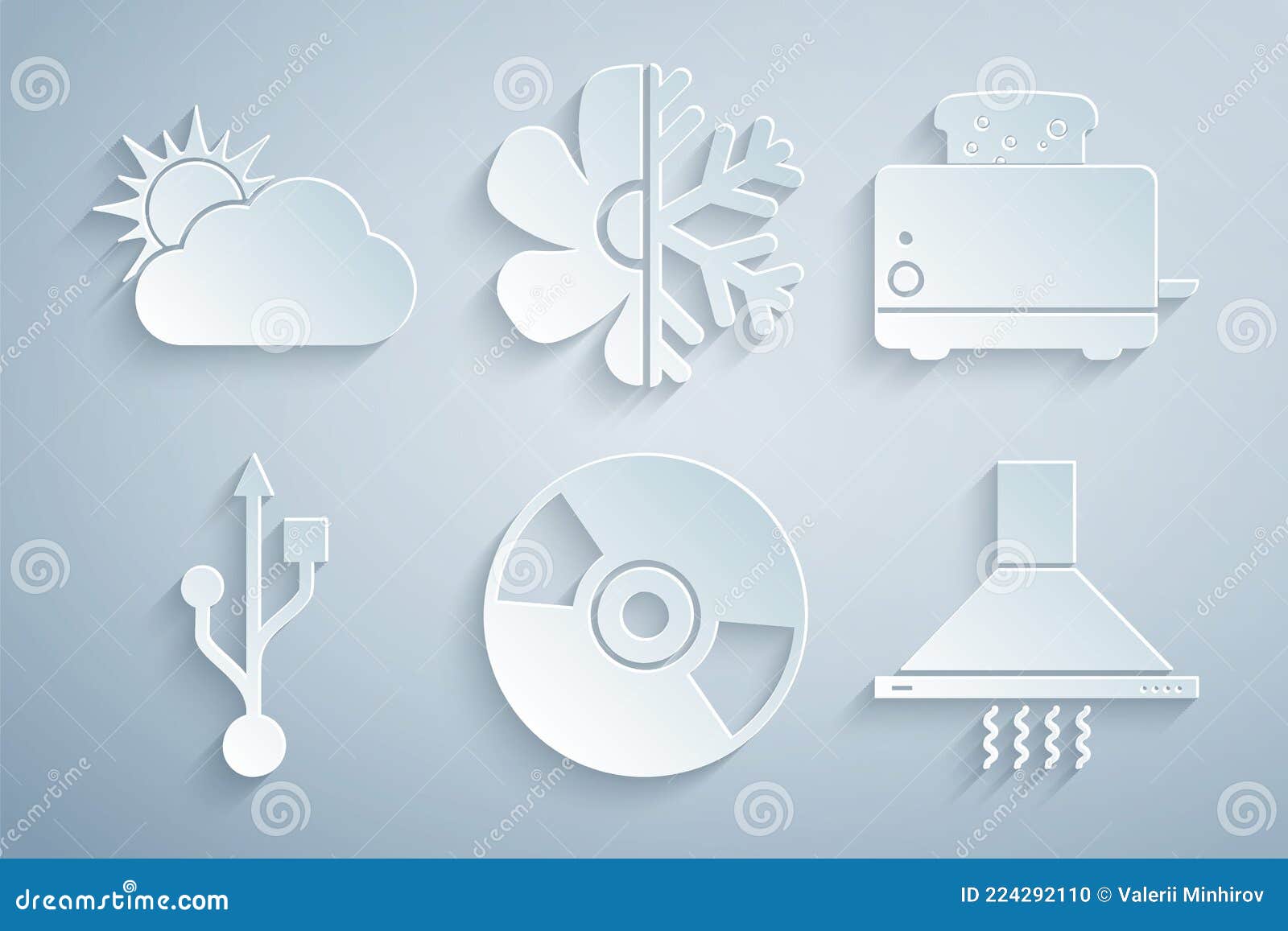 Set CD or DVD Disk, Toaster with Toasts, USB, Kitchen Extractor Fan ...