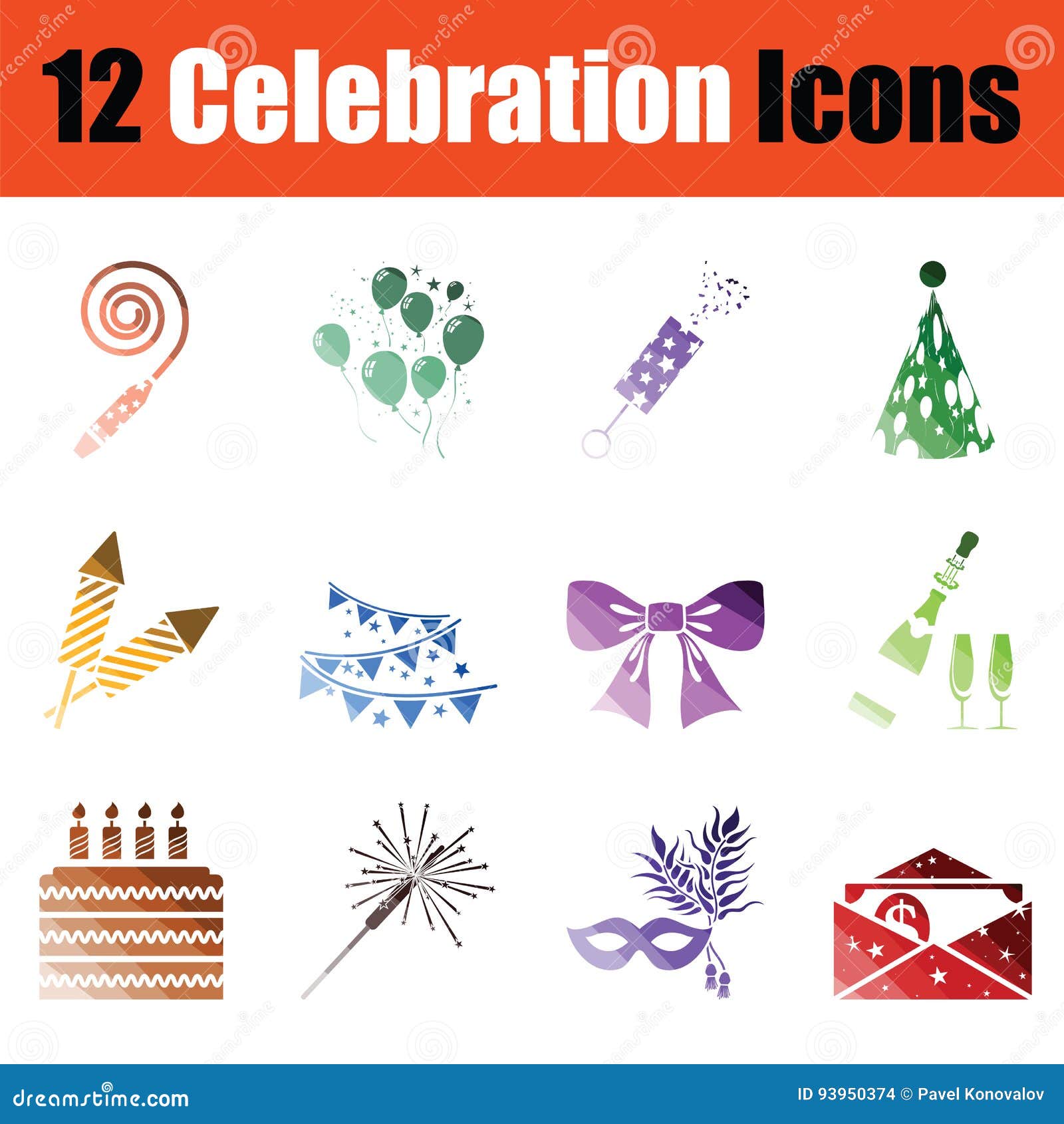 Set of celebration icons stock vector. Illustration of candles - 93950374