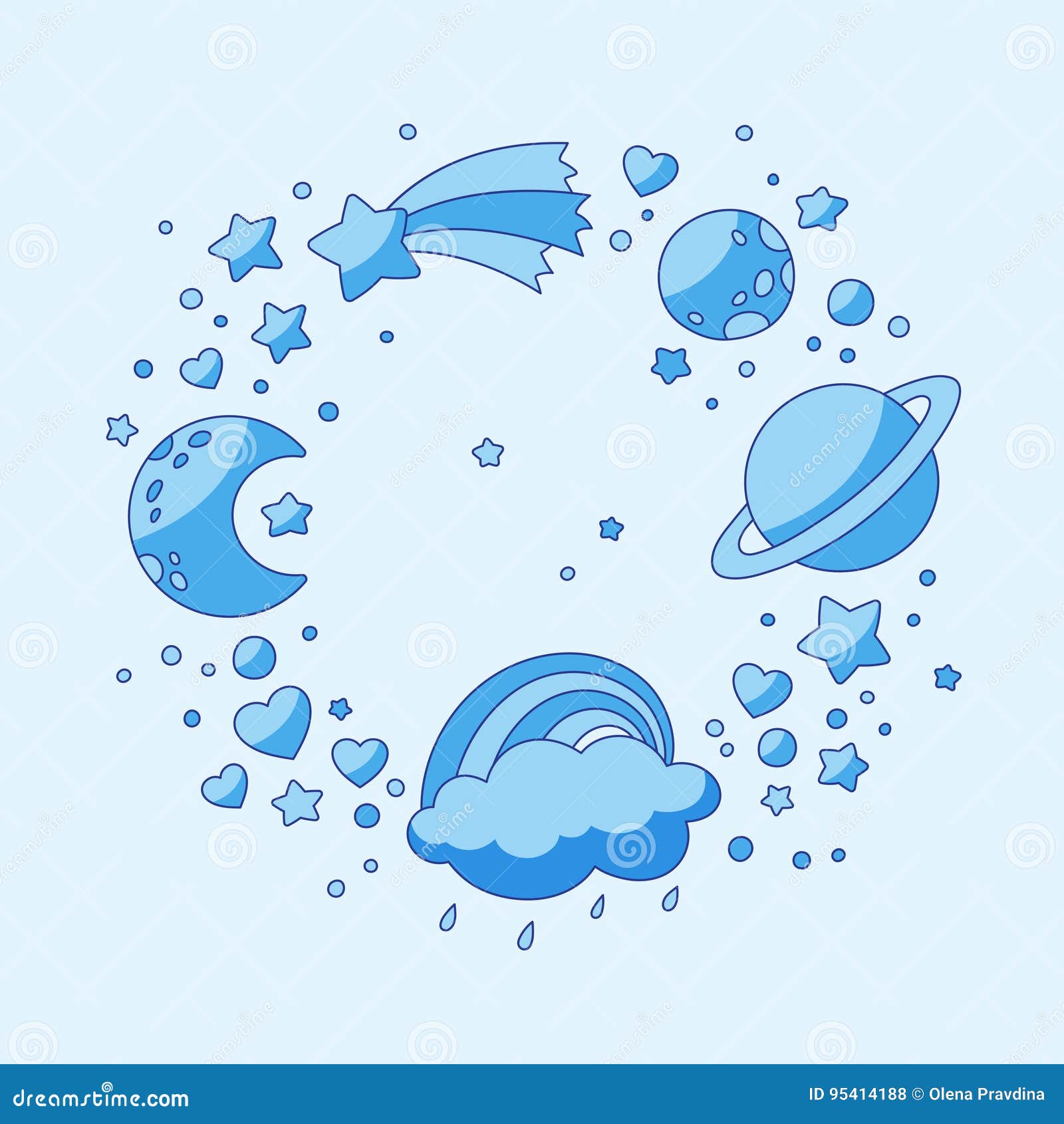 Celestial Bodies, Planets, Meteorites, Solar System, Comets, Stars Set ...